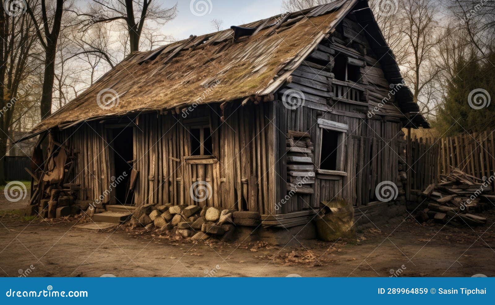 Wooden House of Poor People Stock Illustration - Illustration of ...
