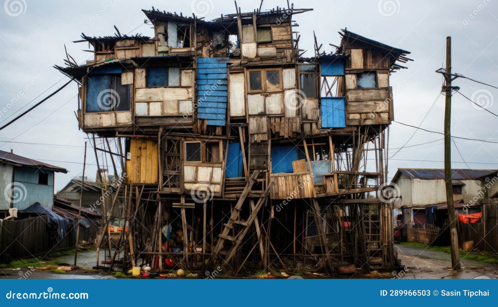 Wooden House of Poor People Stock Illustration - Illustration of ...