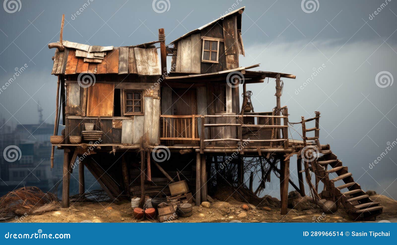 Wooden House of Poor People Stock Illustration - Illustration of roof ...