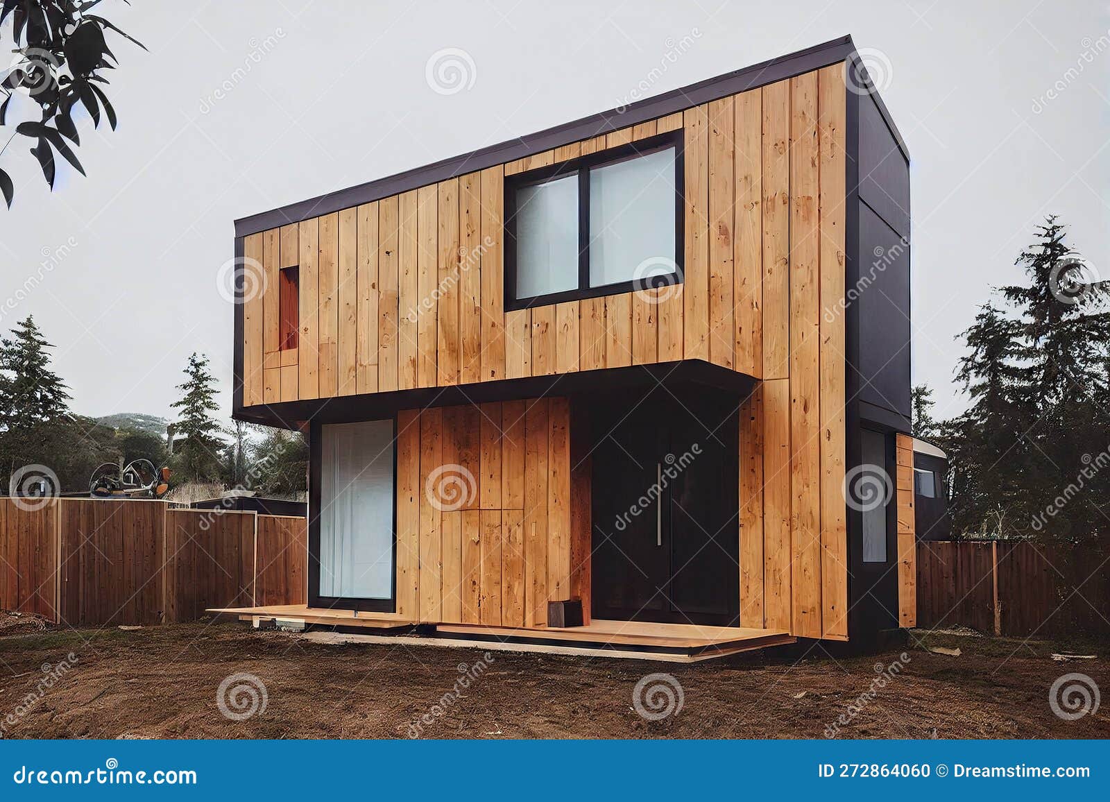 Wooden House of Rectangular Architecture with Large Windows in American ...