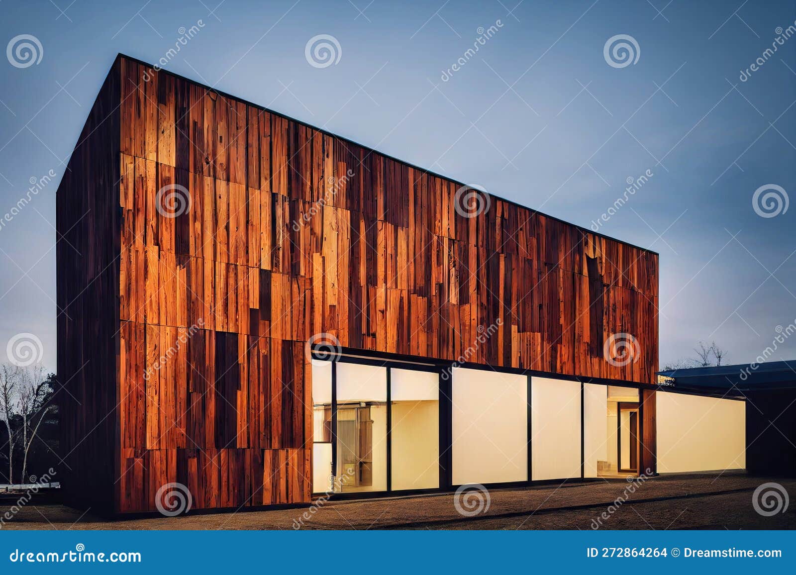 Wooden House of Rectangular Architecture with Large Windows in American ...