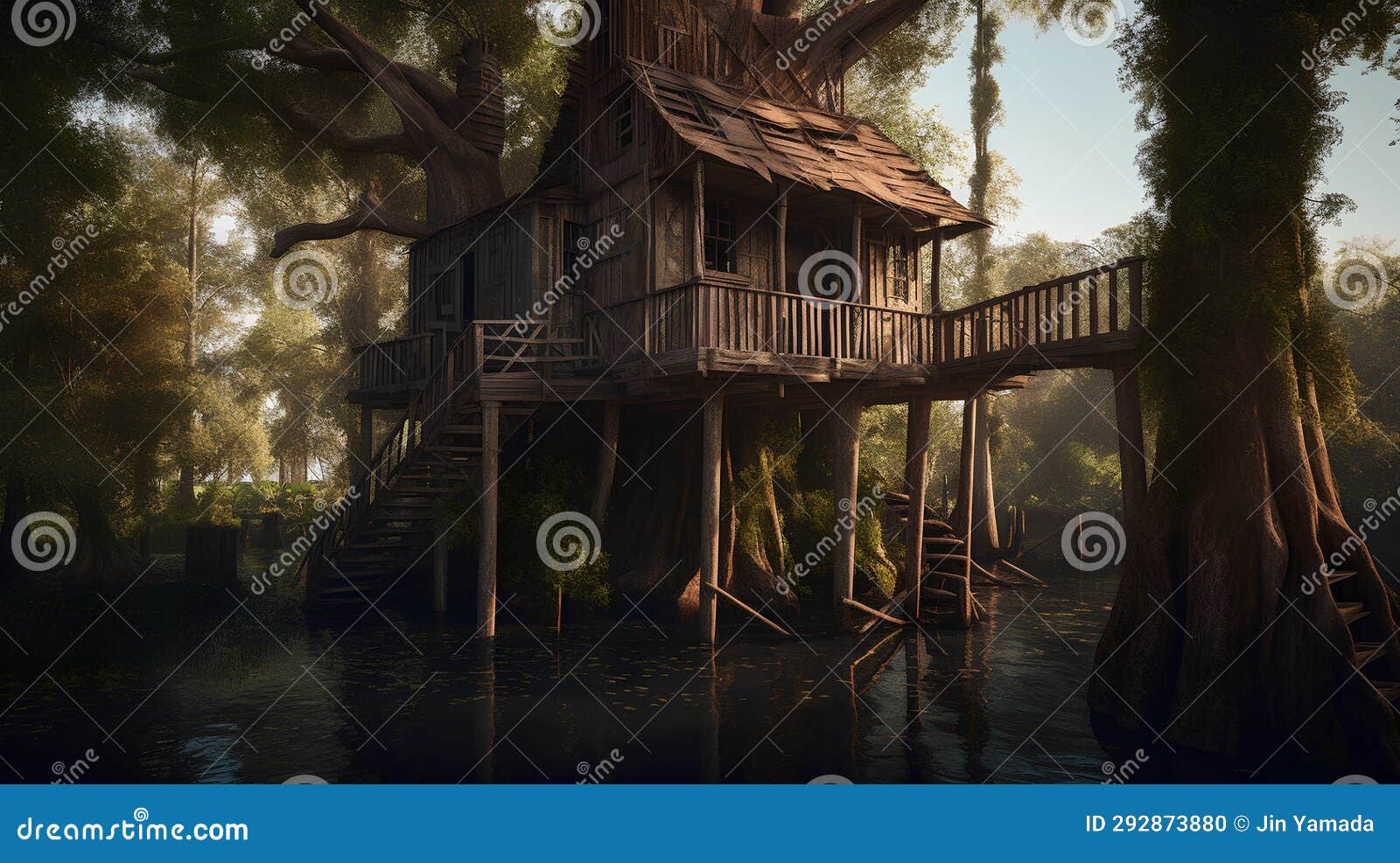 Wooden House on the River, 3d Render, Digital Illustration Stock ...