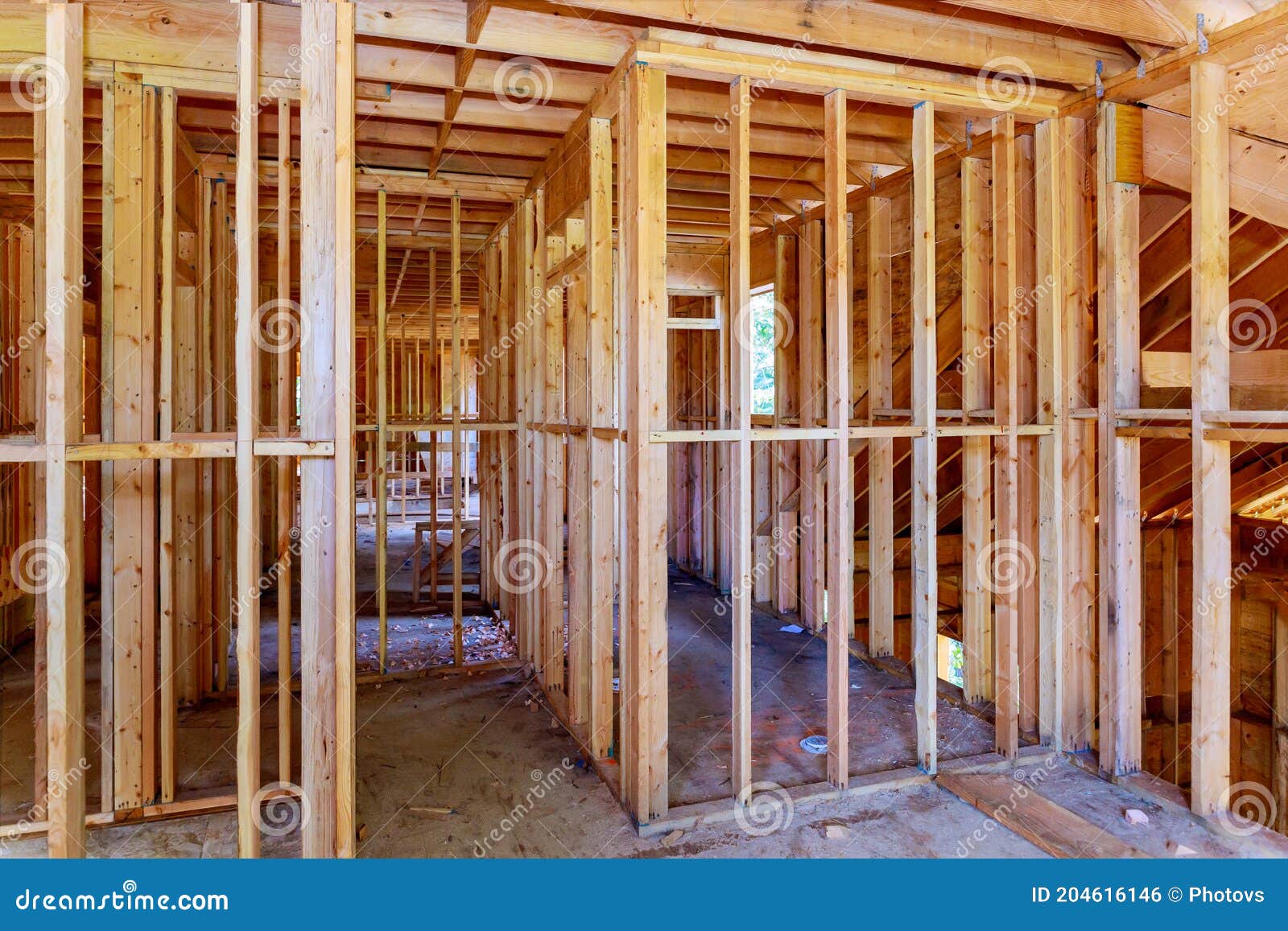 Wooden House Roof Frame Structure on a New Development Stock Photo ...