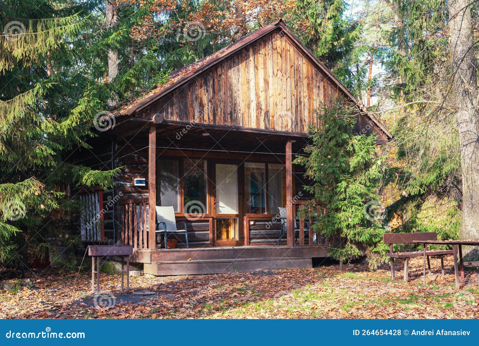 Wooden House among the Trees in the Autumn Forest Stock Photo - Image ...