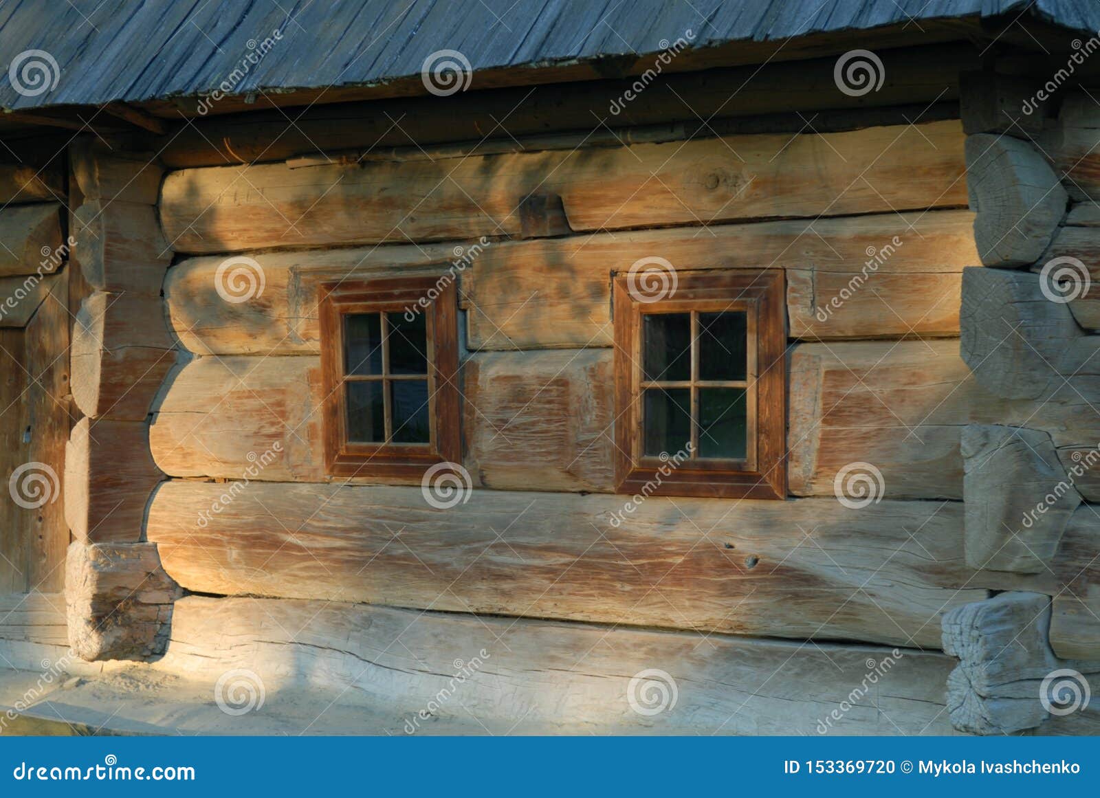 Wooden House with Two Windows Stock Photo - Image of window ...