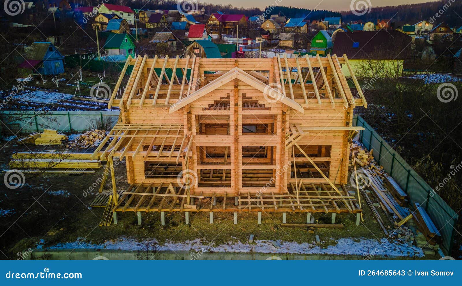 Wooden House Under Construction Made of Timber Stock Image - Image of ...
