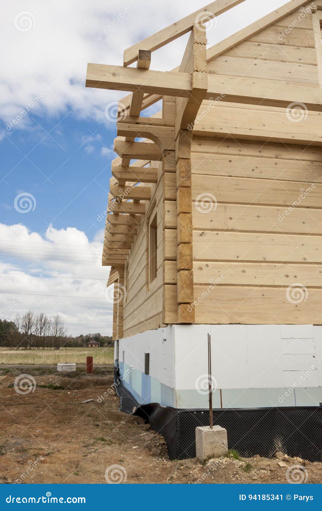 Wooden House Under Construction. Stock Image - Image of roof, structure ...