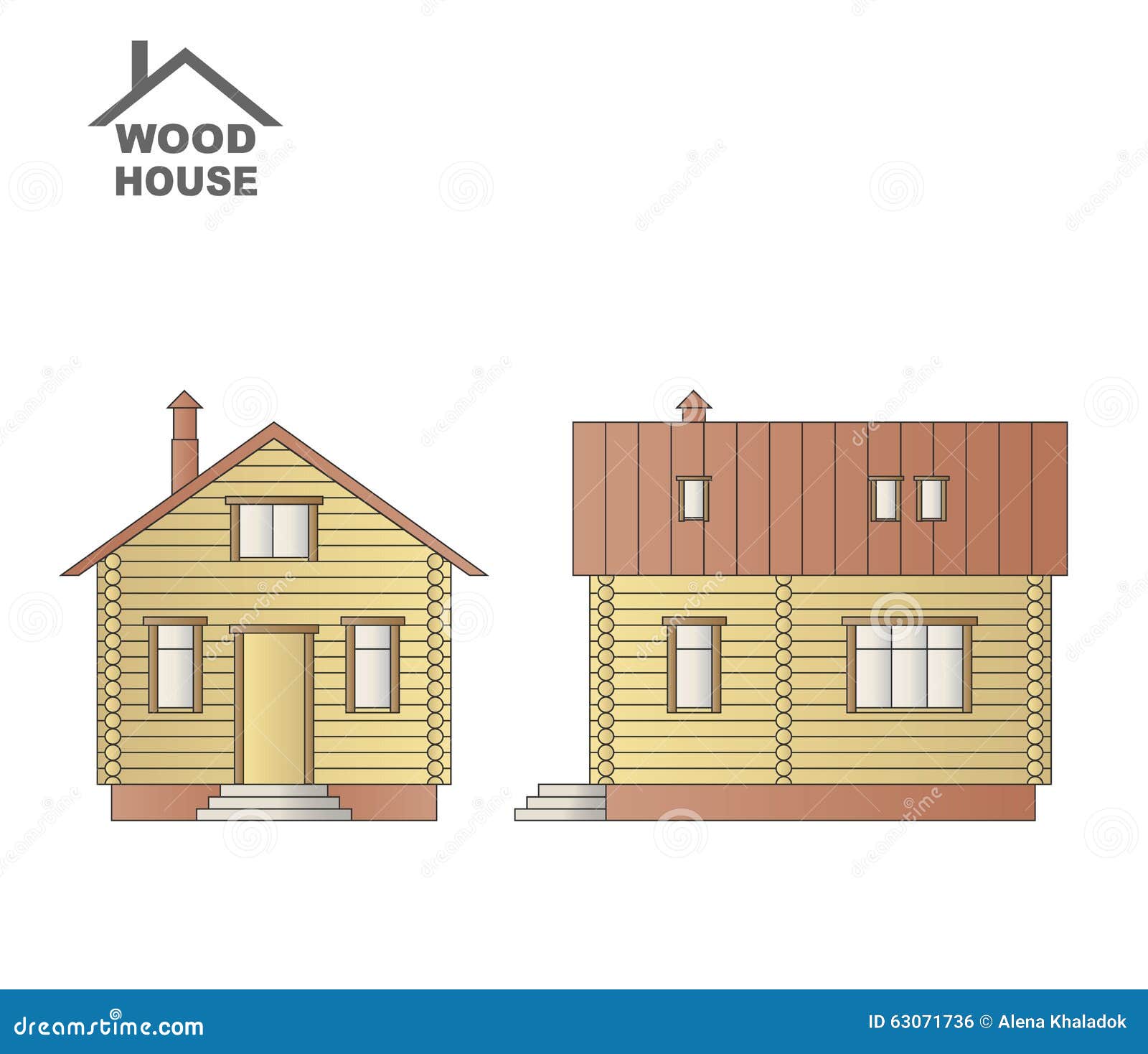 Wooden House on a White Background. Stock Vector - Illustration of ...