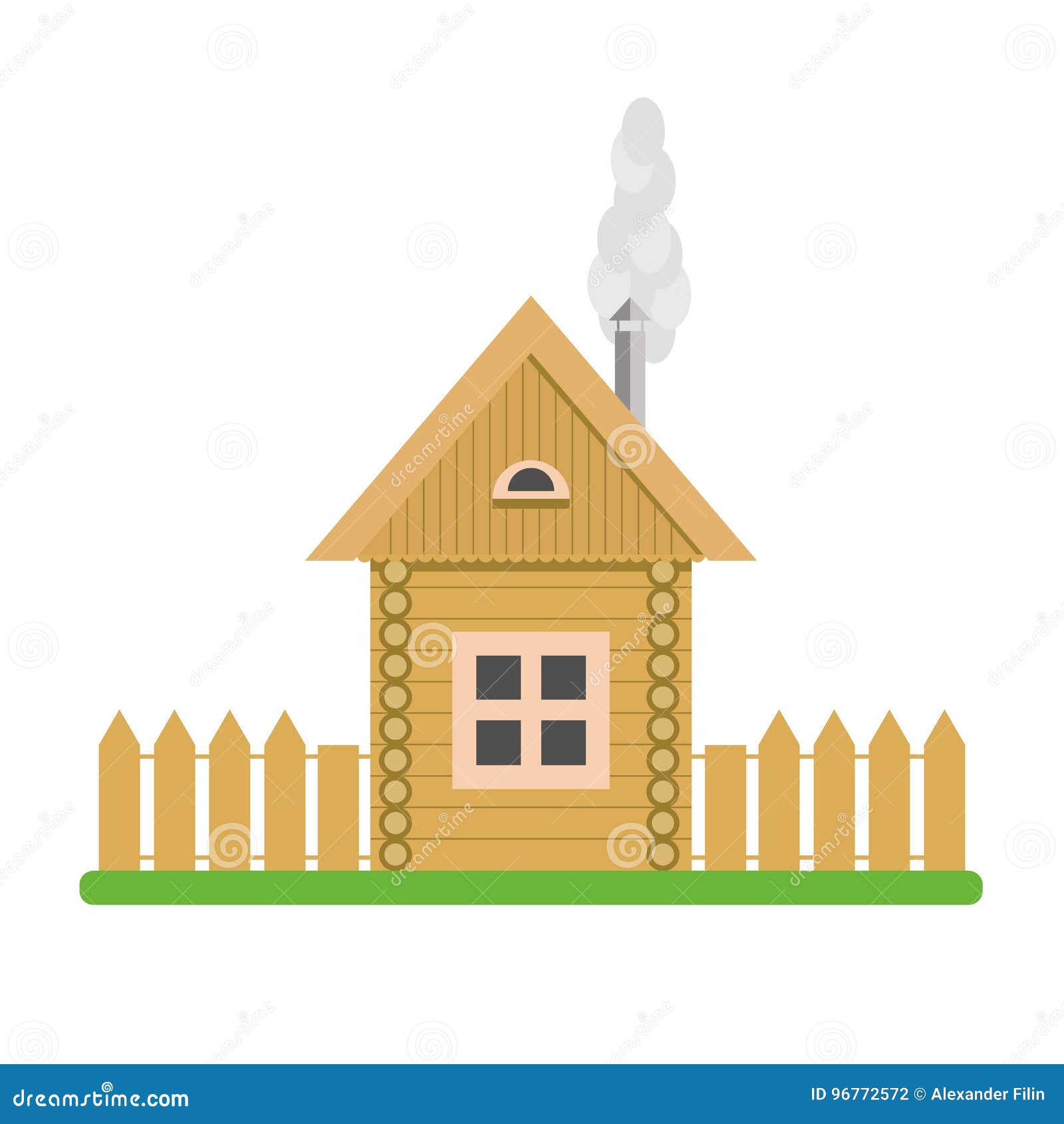 Wooden House on White Background Stock Vector - Illustration of pipe ...