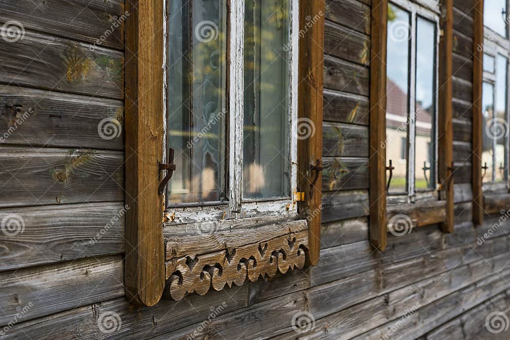 Wooden House and Windows with Patterns Stock Photo - Image of outside ...