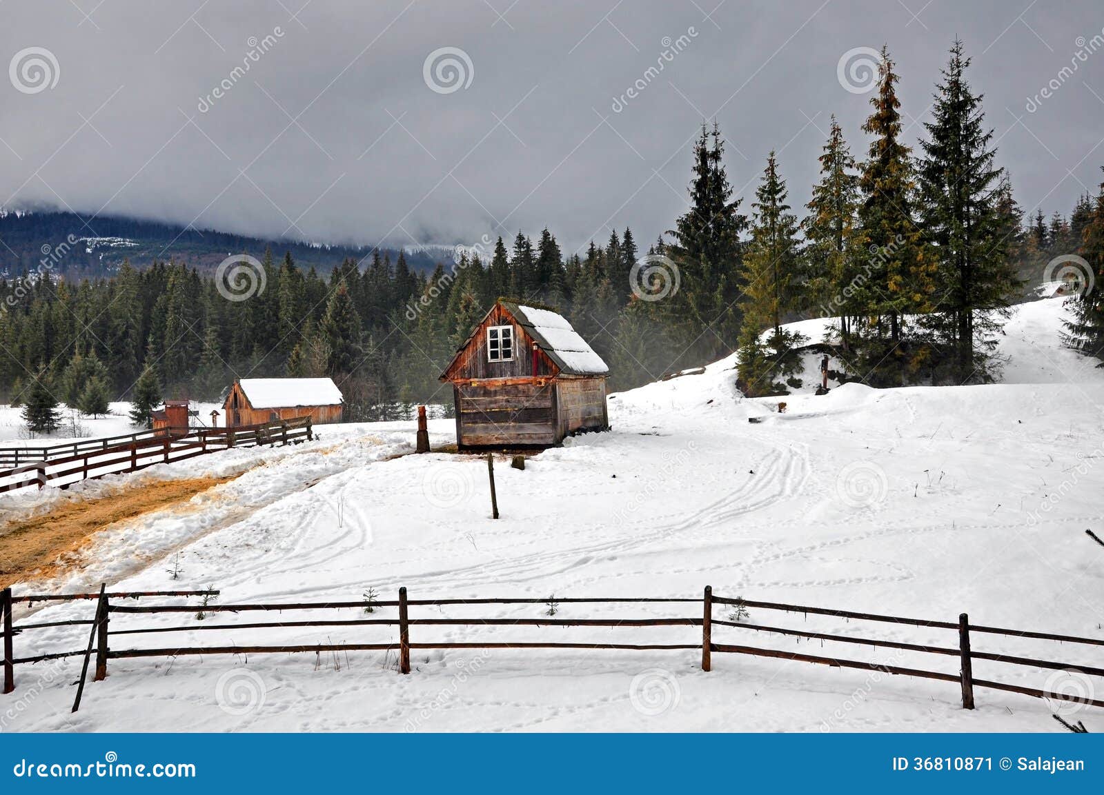 Wooden House in Winter Forest Stock Image - Image of country, romania ...