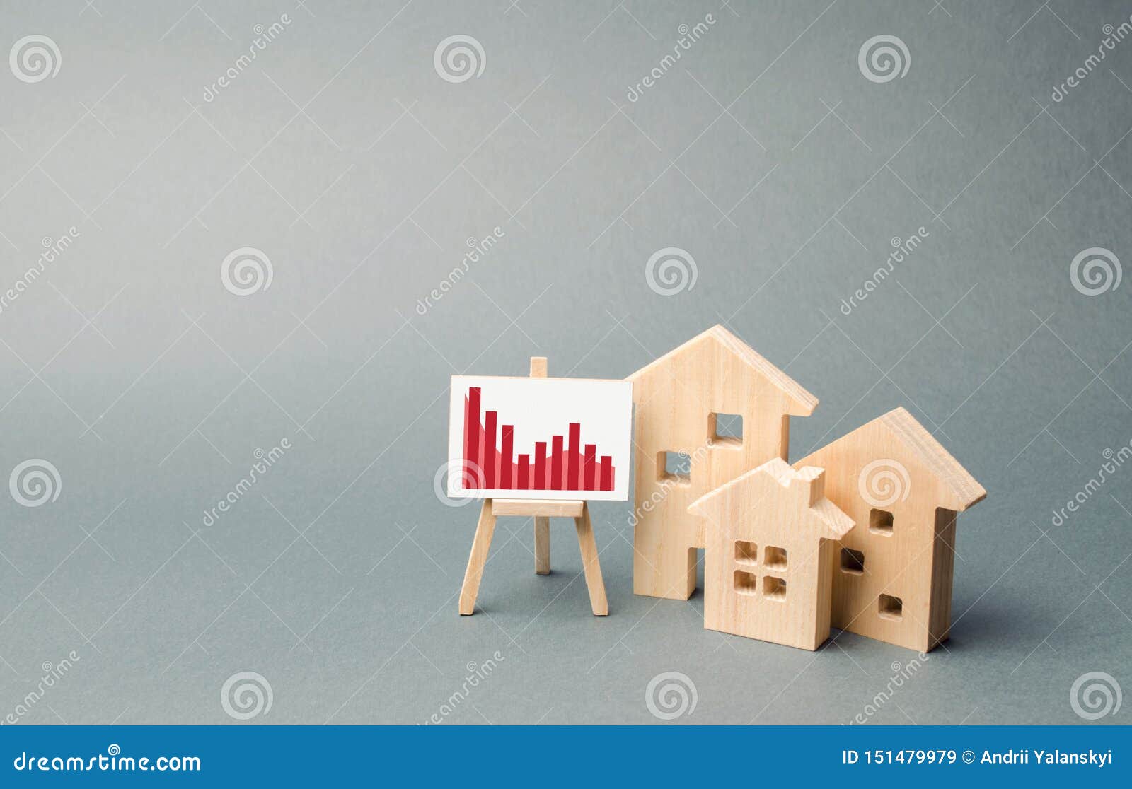 Wooden Houses with a Stand of Graphics and Information. Concept of Real ...