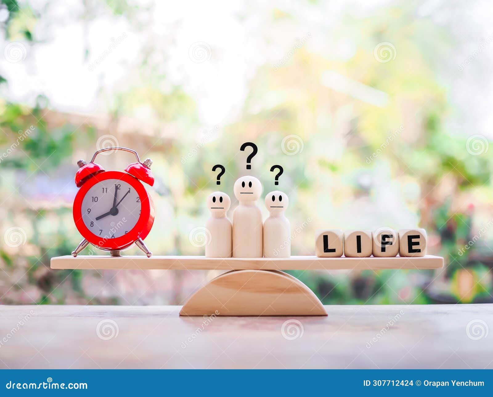 Wooden Human Figure with Question Marks. the Choice between Time and ...