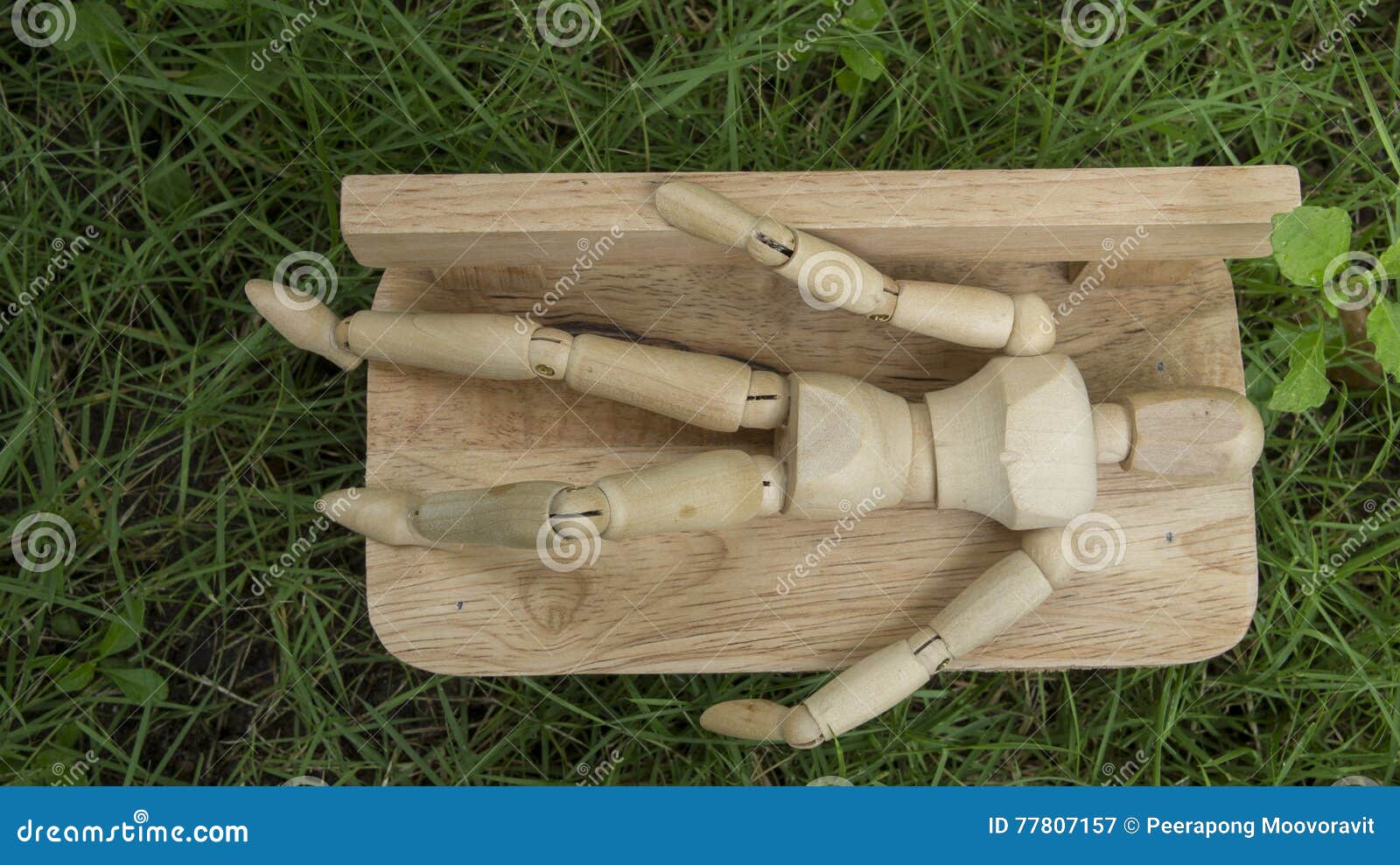 Wooden Human Figure Sleep Bench Garden Stock Image - Image of show ...