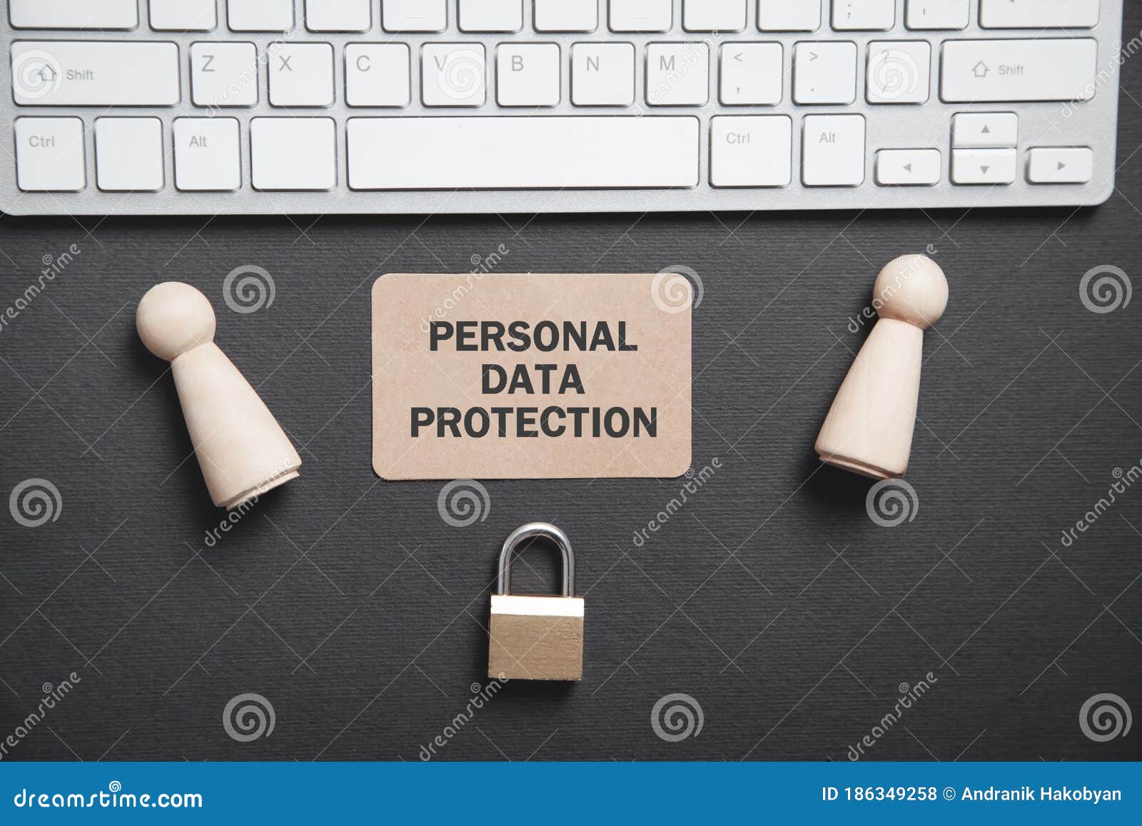 Wooden Human Figures, Padlock, Computer Keyboard. Personal Data ...