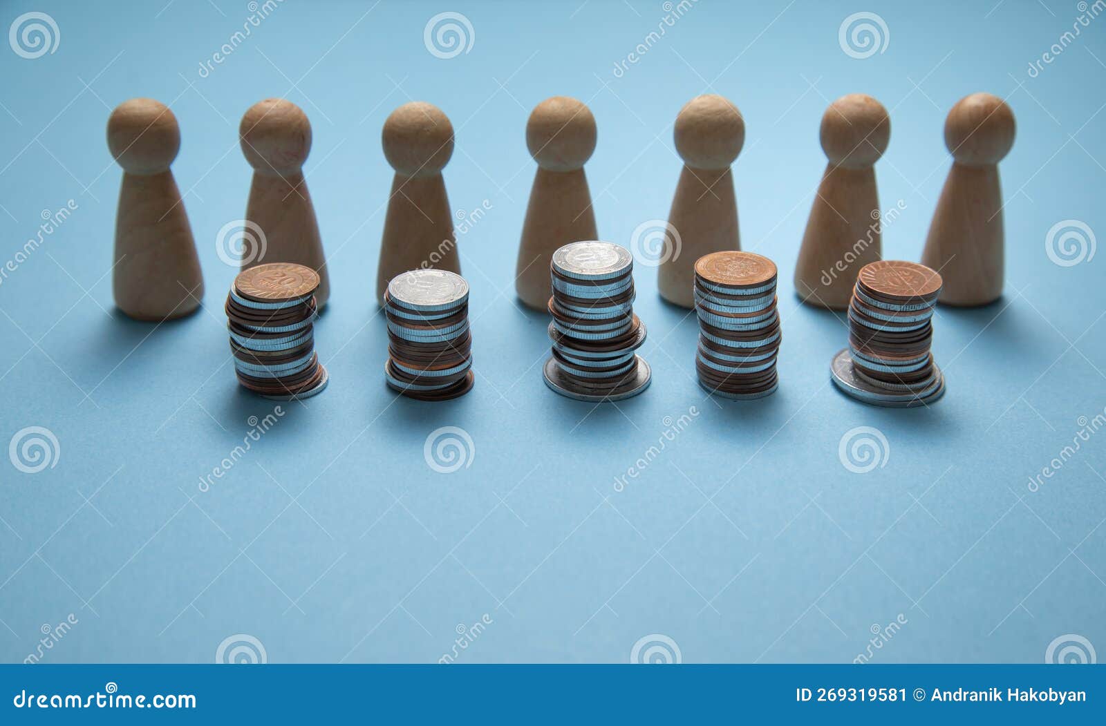 Wooden Human Figures with a Stack of Coins Stock Image - Image of cash ...