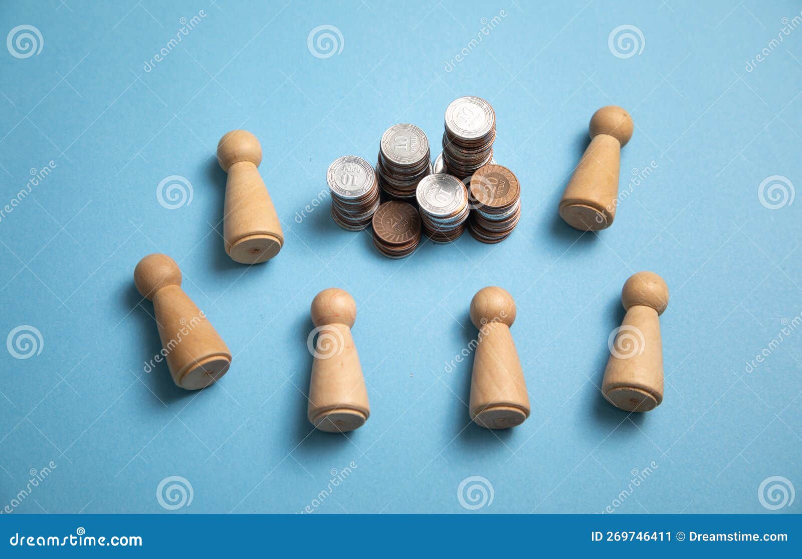 Wooden Human Figures with a Stack of Coins Stock Image - Image of ...