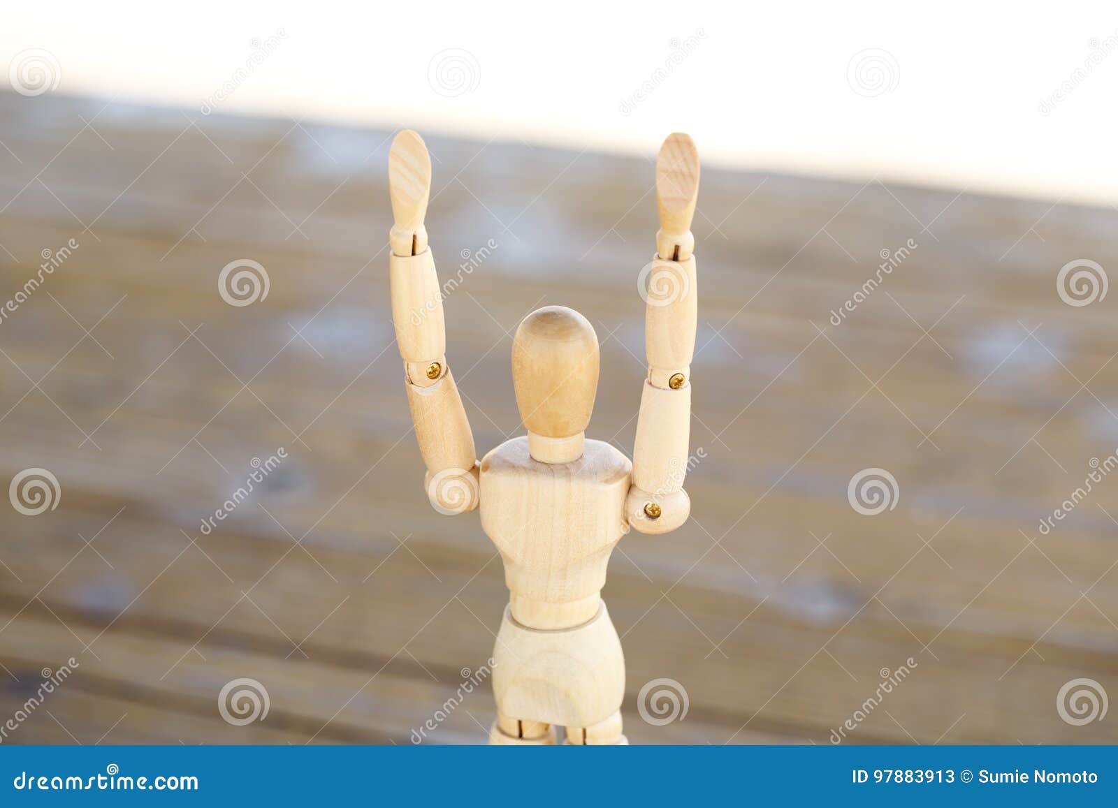 Wooden Human with Raised Hands Isolated Stock Image - Image of gesture ...