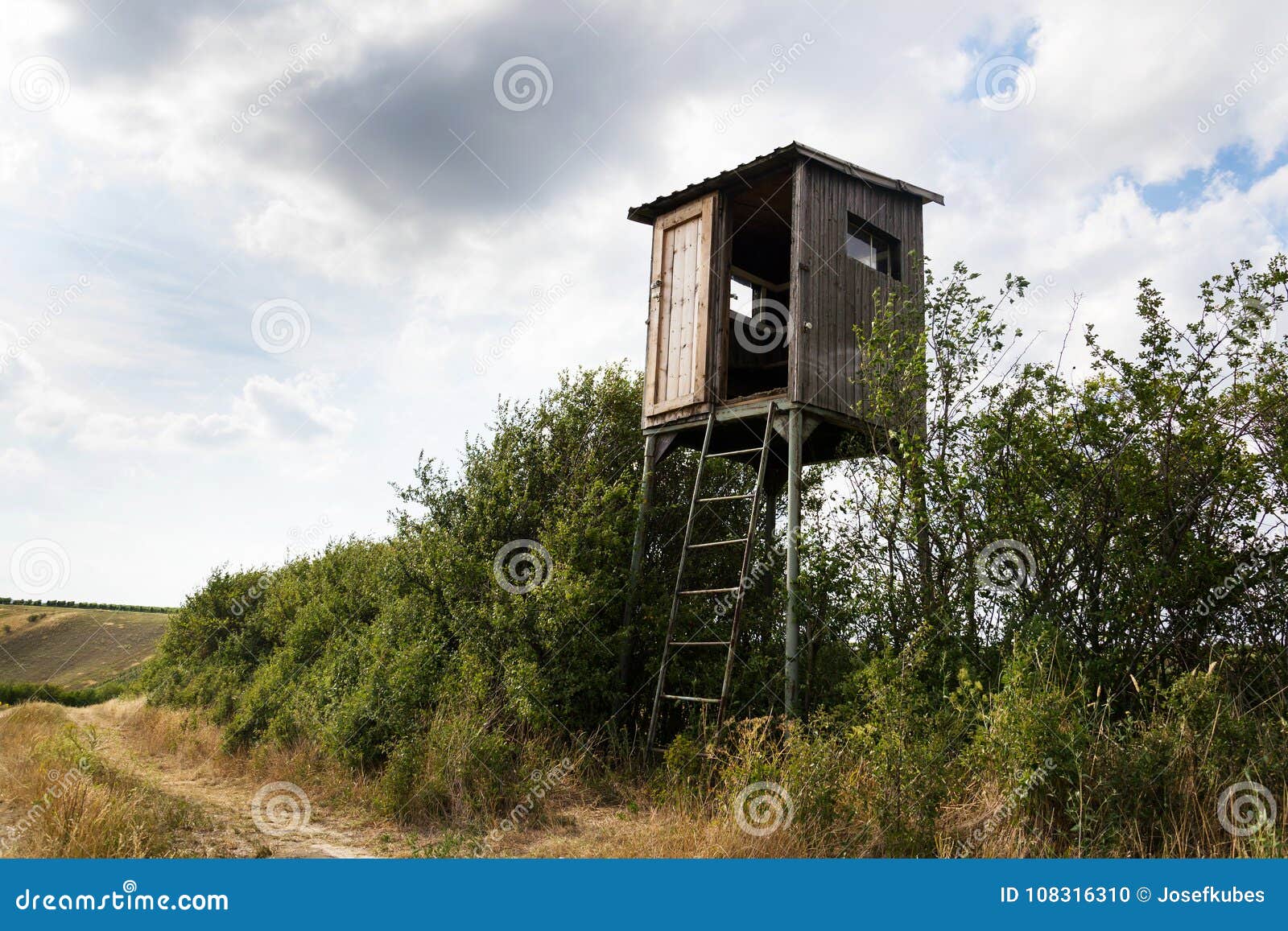 Wooden Hunters High Seat Hide on Field with Cloudy Sky Stock Photo ... Wooden Hunters High Seat Hide on Field with Cloudy Sky Stock Photo ...