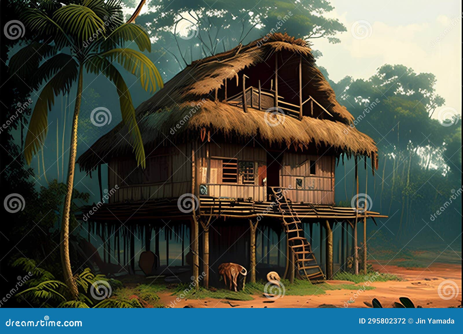 Wooden Hut in the Jungle - 3D Render. Illustration Stock Illustration ...