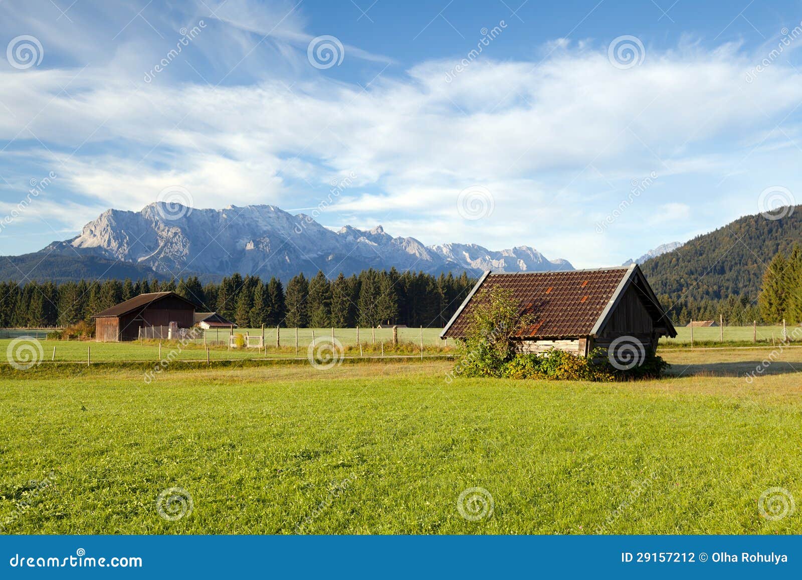 Wooden Huts on Alpine Meadows, Germany Stock Photo - Image of ...
