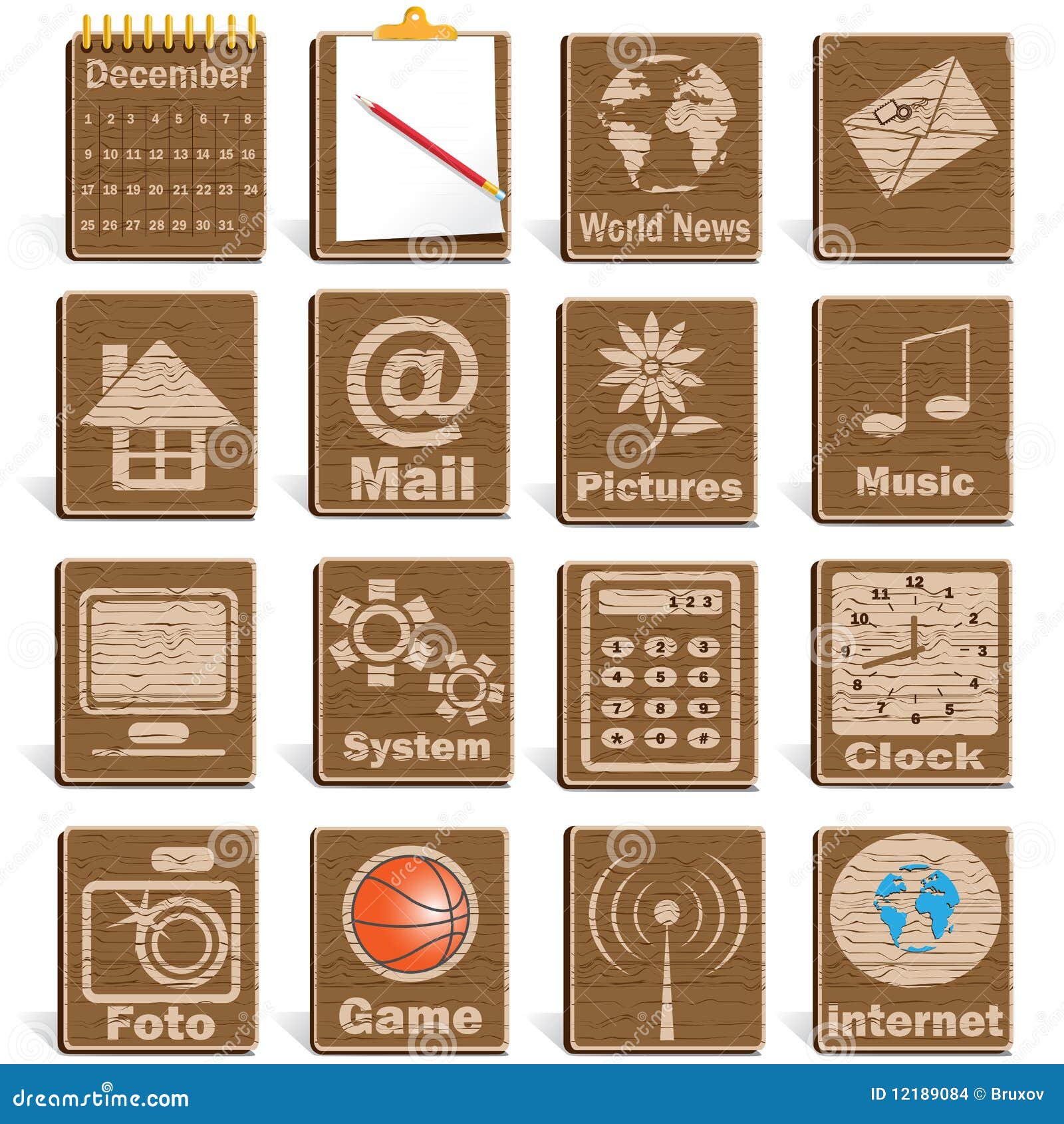 Wooden icons stock vector. Illustration of embodiment - 12189084