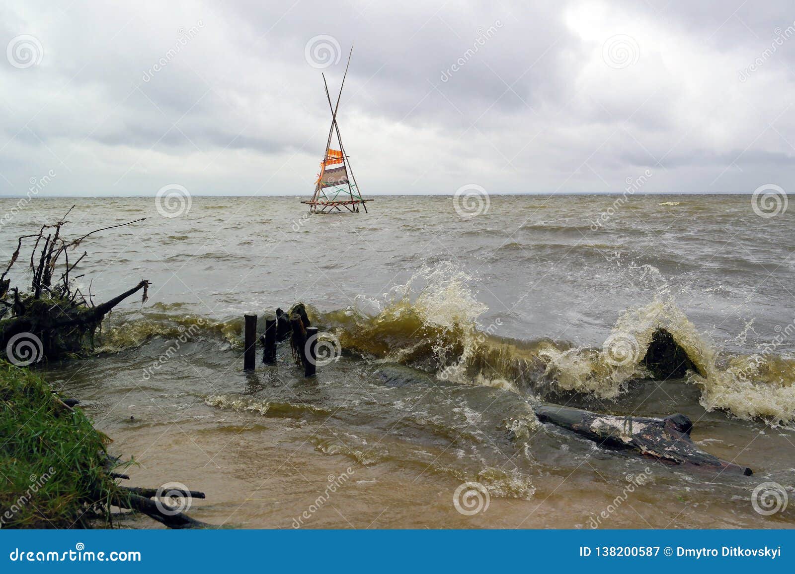 Triangular Installation in Water Stock Image - Image of waves, lake ...