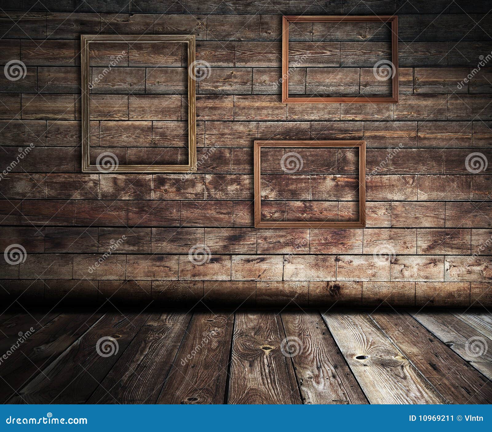 Wooden Interior with Frames Stock Image - Image of decoration, grungy ...