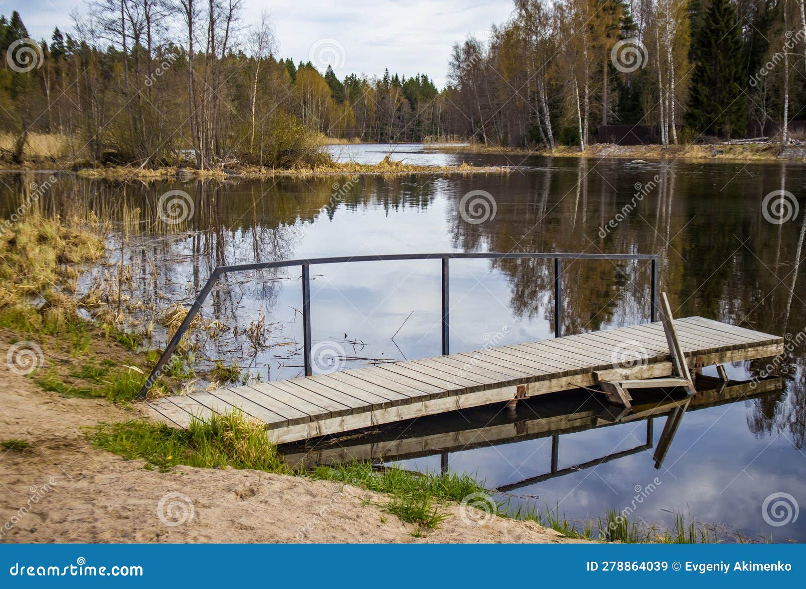 Wooden jetty on the river stock image. Image of landscape - 278864039