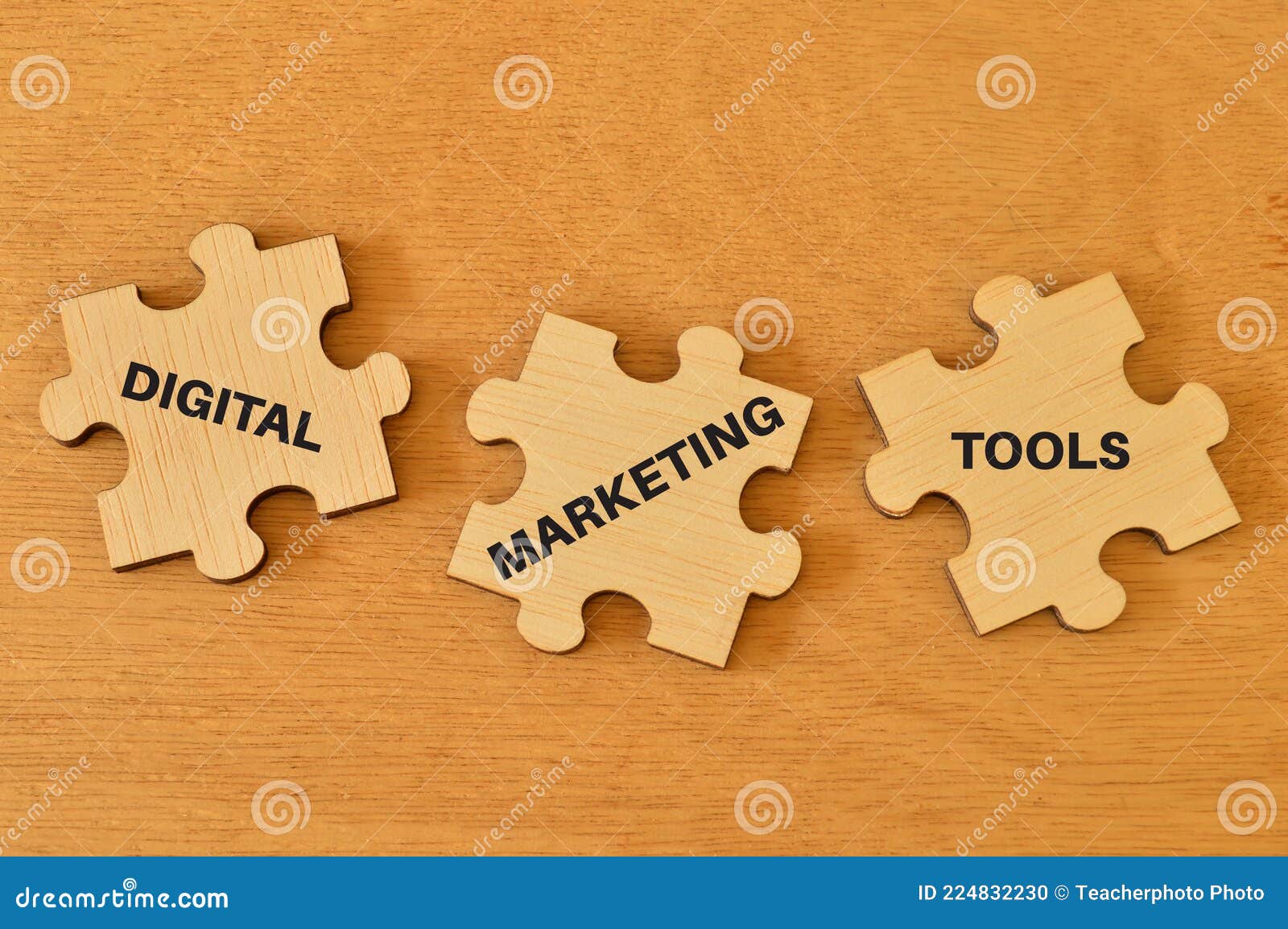 Wooden Jigsaw Puzzle with Text DIGITAL MARKETING TOOLS Stock Photo ...