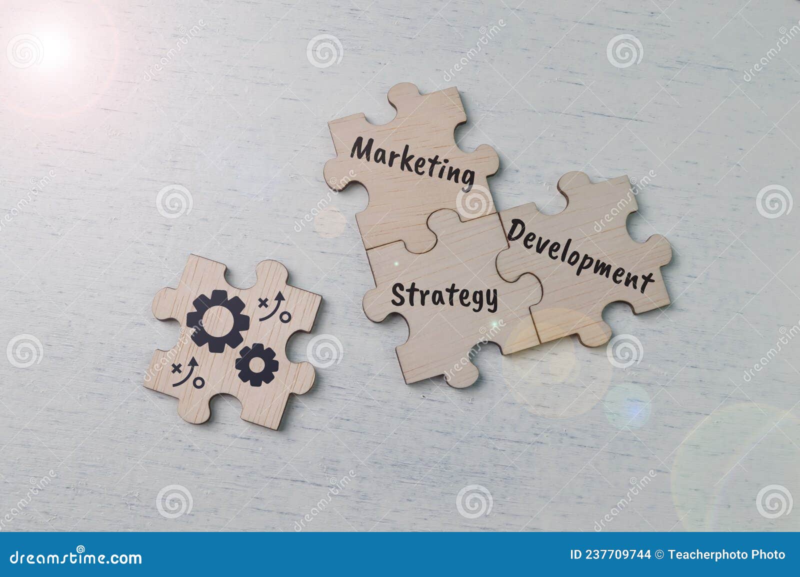 Wooden Jigsaw Puzzle with Text MARKETING, DEVELOPMENT and STRATEGY ...