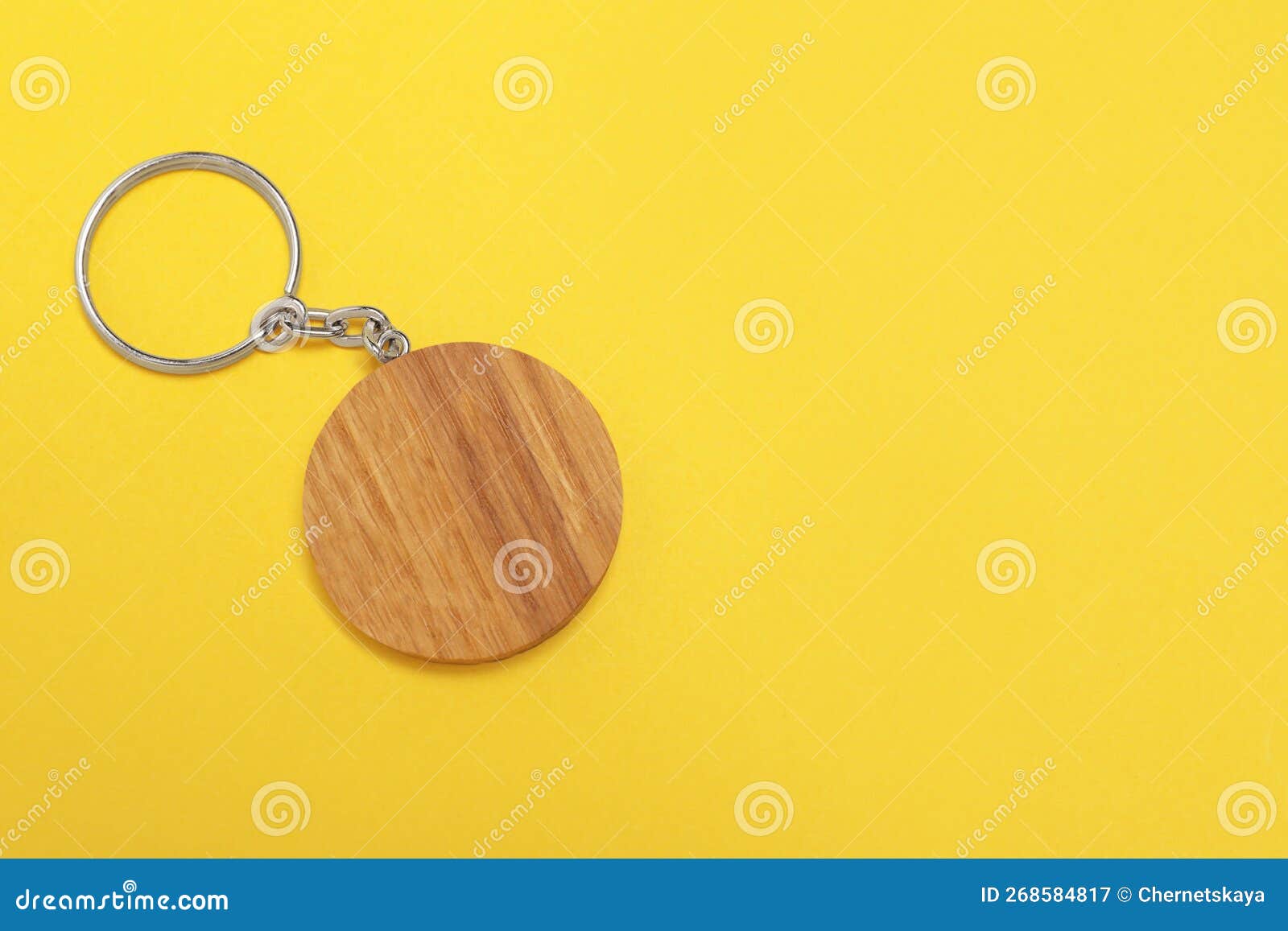 Wooden Keychain in Shape of Smiley Face on Yellow Background, Top View ...