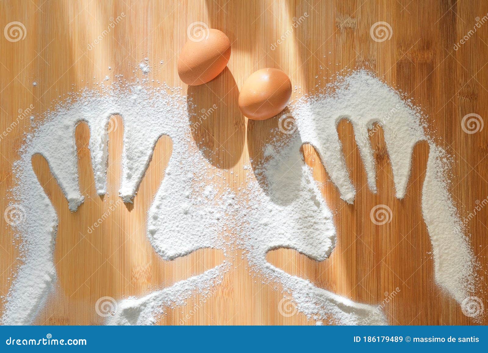 Wooden Kitchen Table for Kneading the Dough with Eggs and Flour and ...