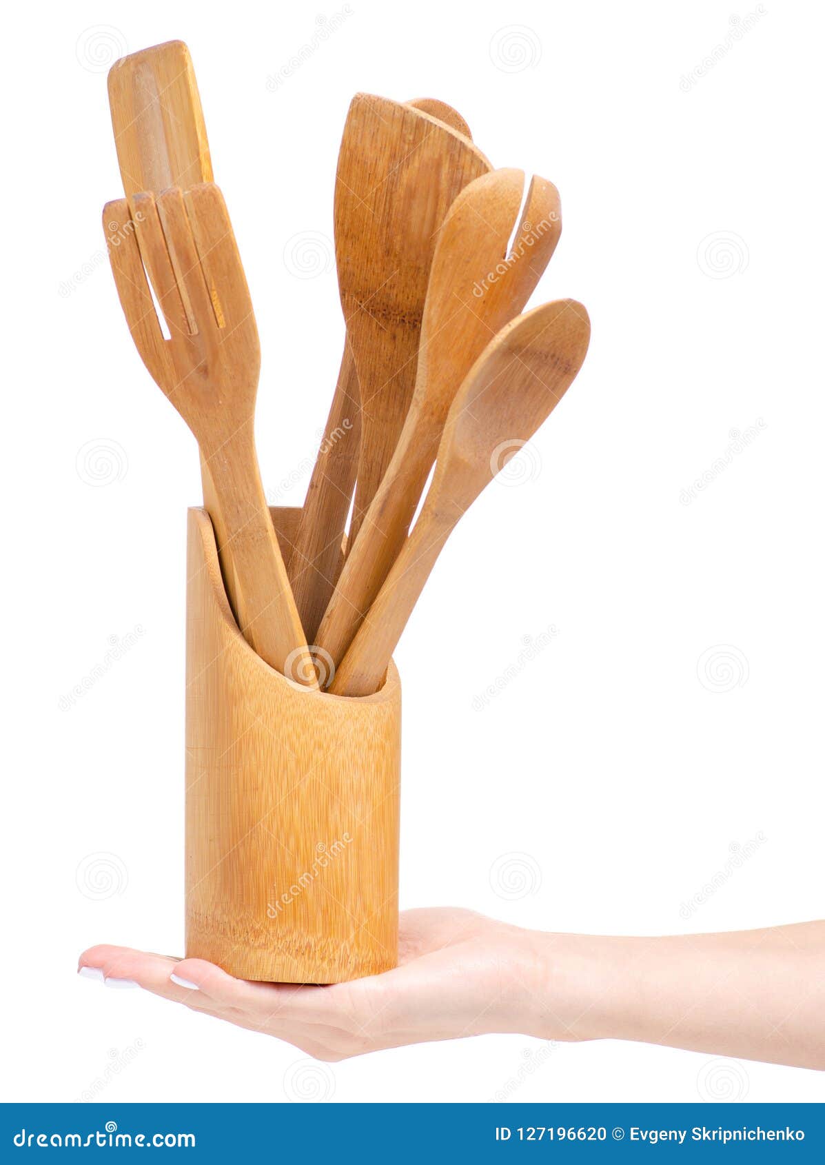 Wooden Kitchen Tools in a Hand Stock Photo - Image of appliance, frame ...