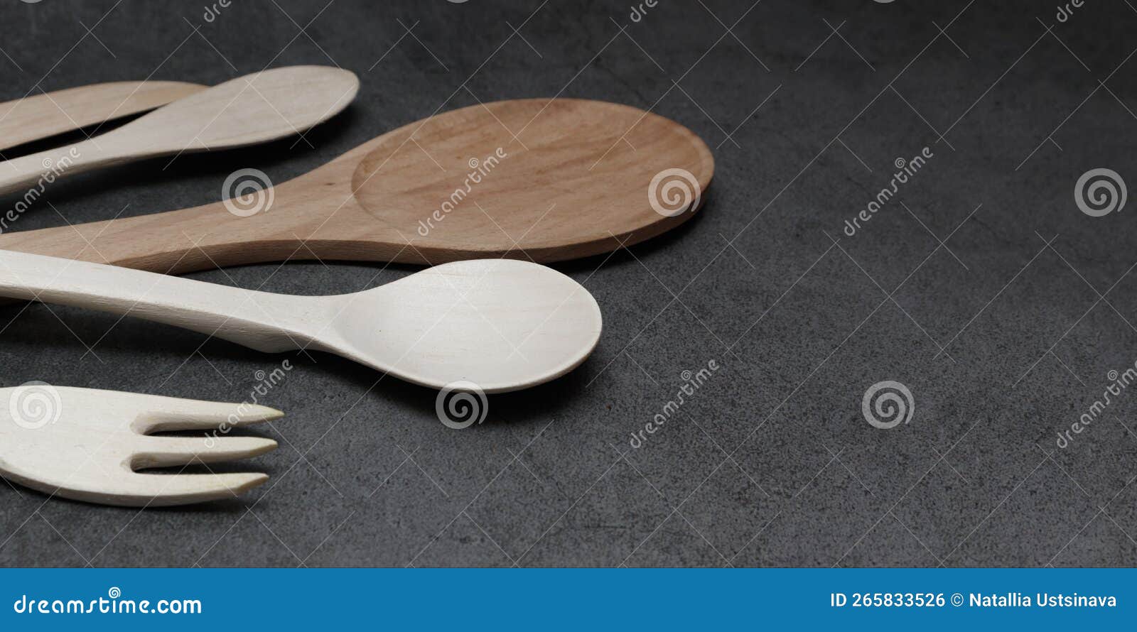 Wooden Kitchen Utensils. Wooden Fork, Spoon, Spatula. Copy Space ...