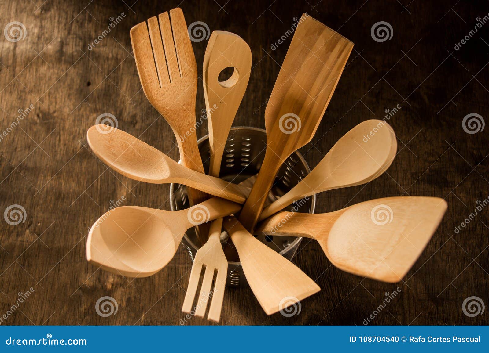 Wooden Kitchen Utensils on Rustic Background. Stock Photo - Image of ...