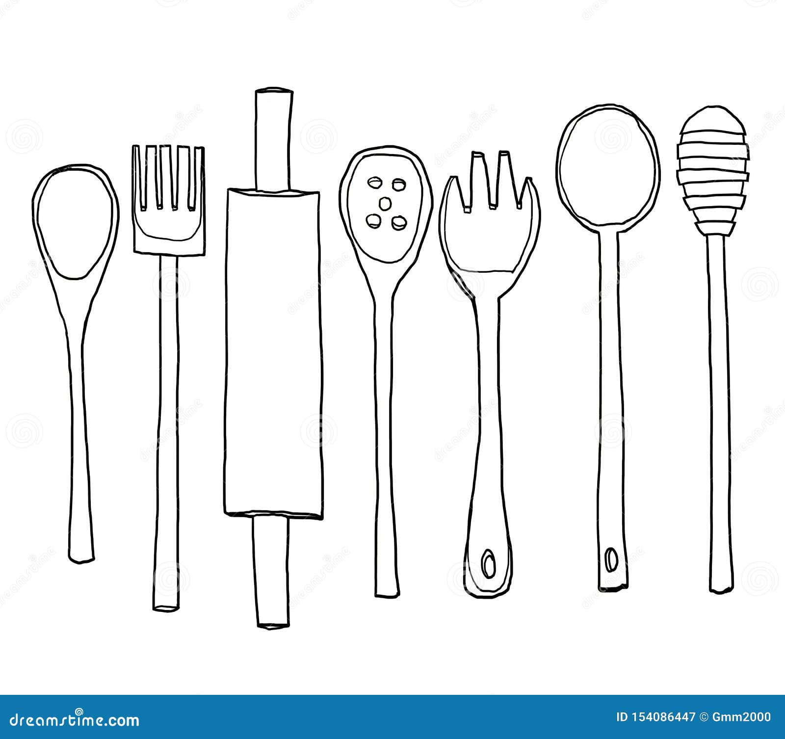 Wooden Kitchen Utensils Set of Hand Drawn Line Art Cute Illustration ... Wooden Kitchen Utensils Set of Hand Drawn Line Art Cute Illustration ...