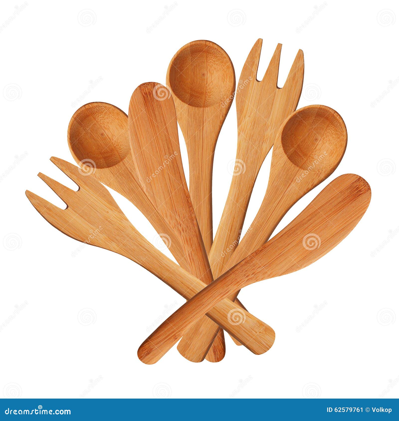 Wooden Kitchen Utensils: Spoon, Fork and Knife Isolated on White Stock ...