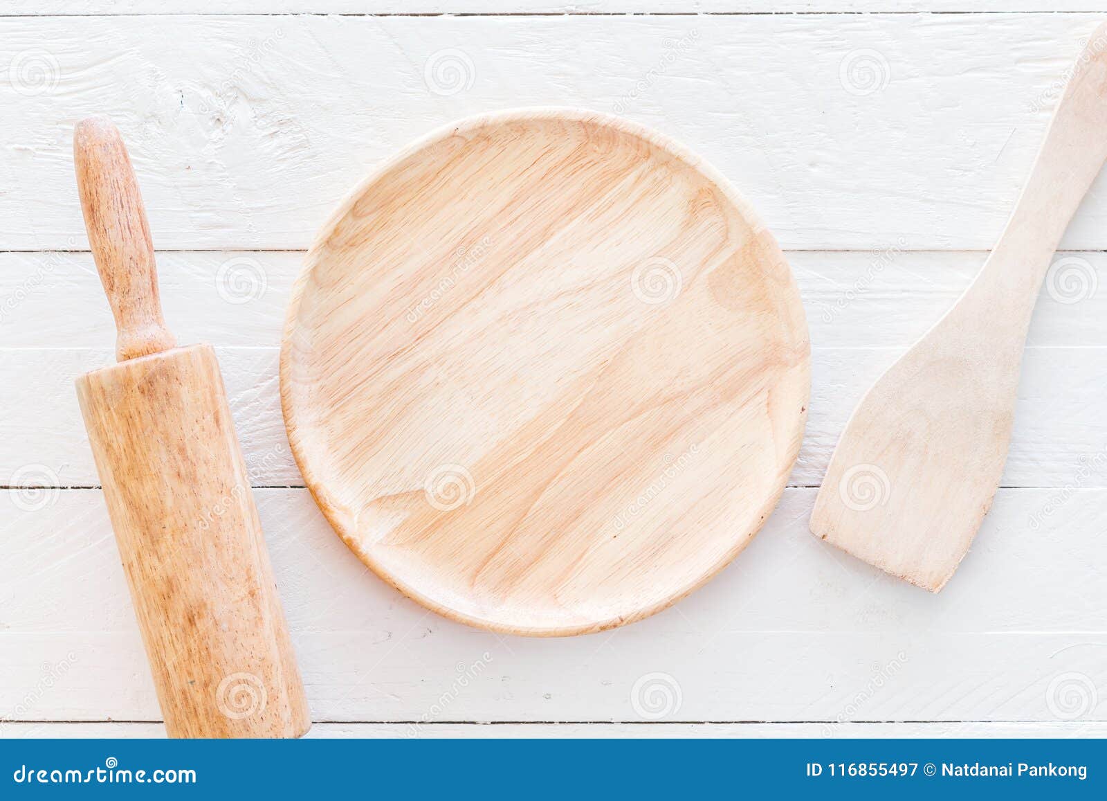 Wooden Kitchen Utensils on White Kitchen Table Stock Image - Image of ...