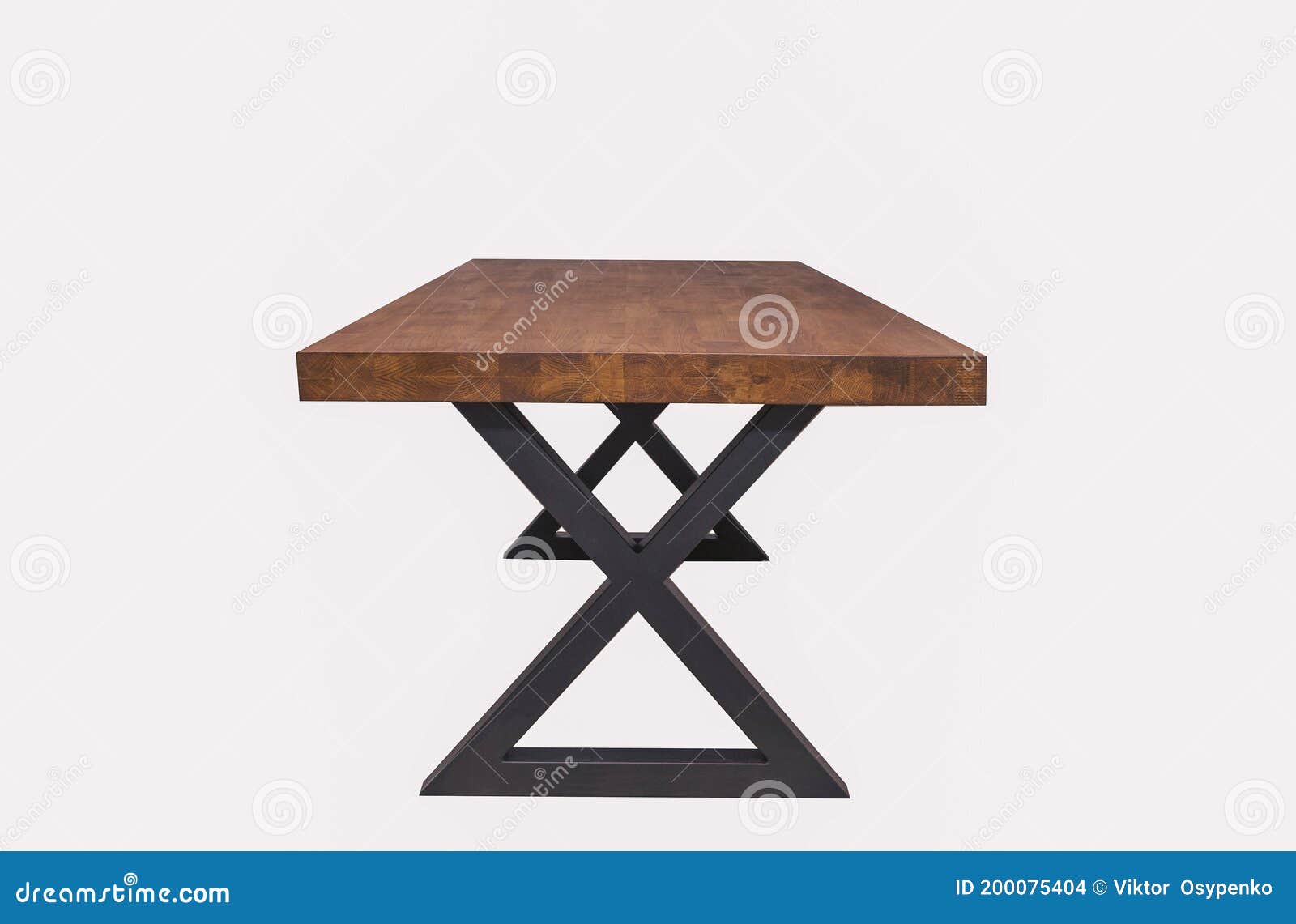 Wooden Lacquered Table with Black Legs on White Background Side View ...
