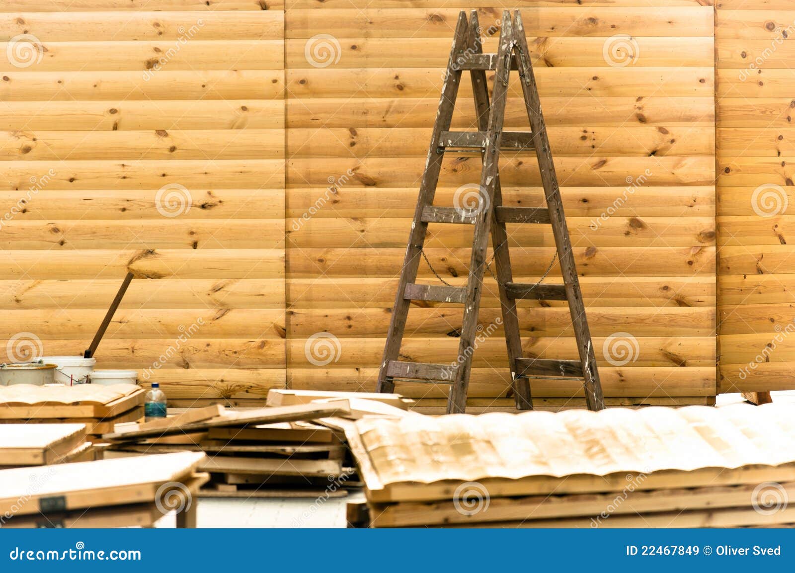 Wooden Ladder in a Construction Site Stock Image - Image of ladder ...