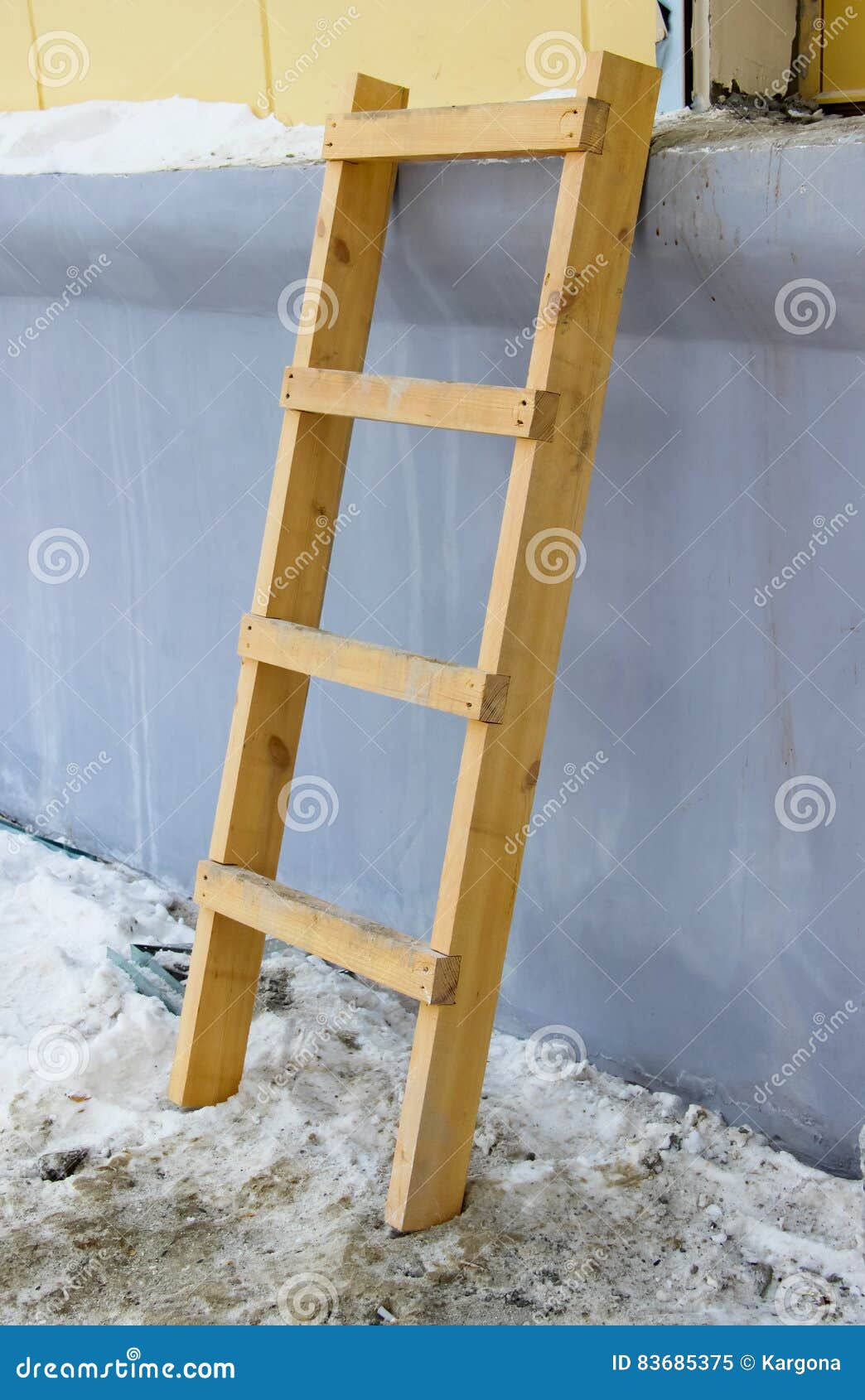 A Wooden Ladder Leaning Against Wall Stock Image - Image of wall, labor ...