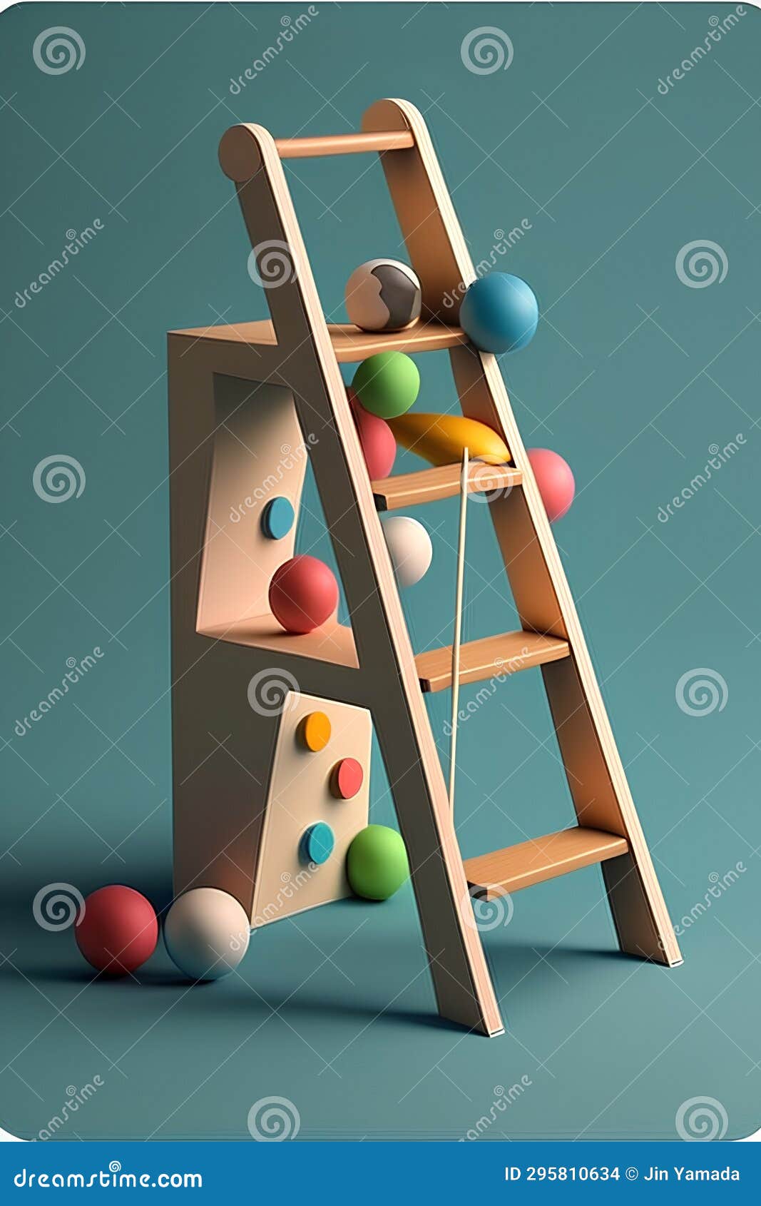Wooden Ladder with Multicolored Balls on a Blue Background. Stock ...