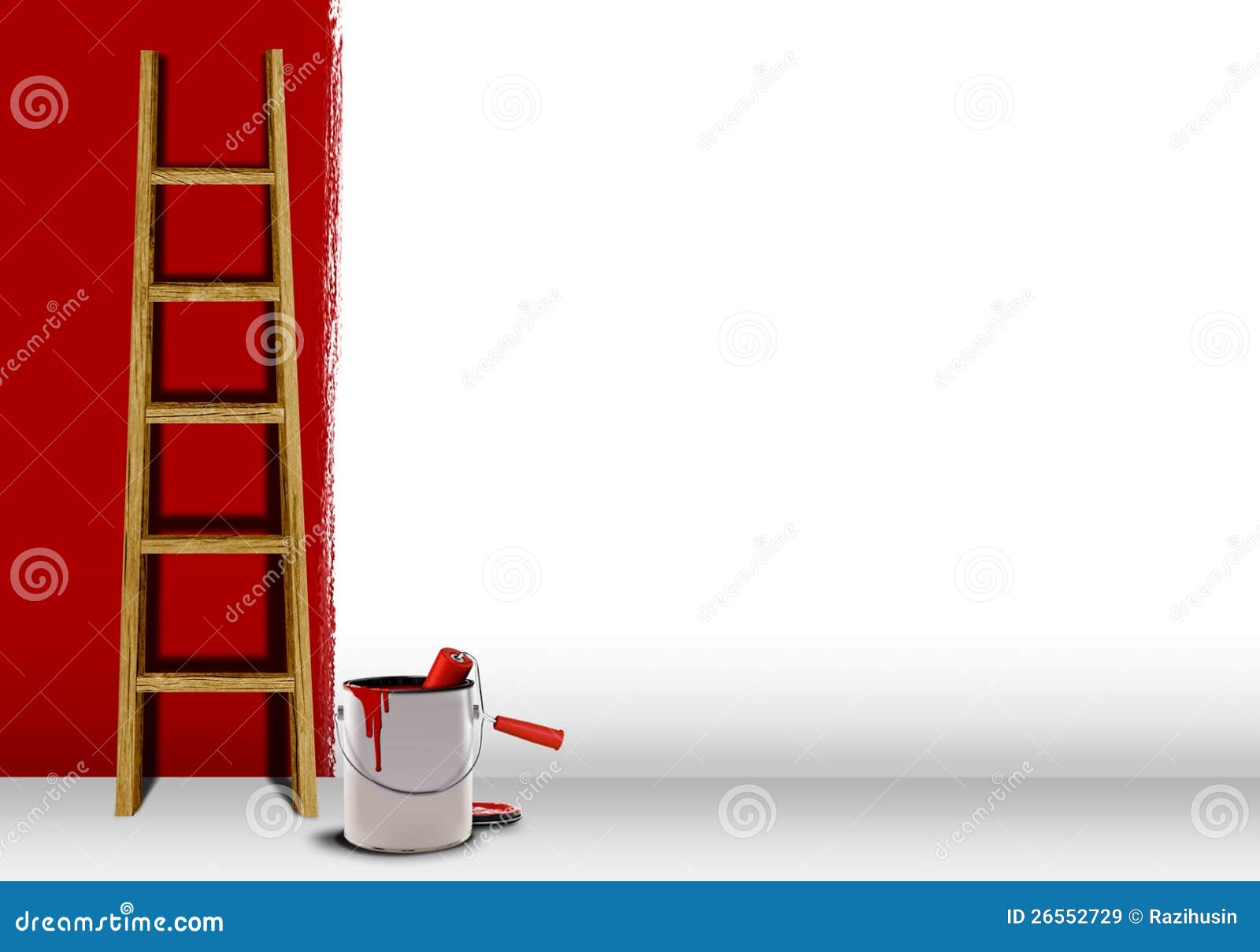 Wooden Ladder with Red Paint Half Finish Stock Illustration ...