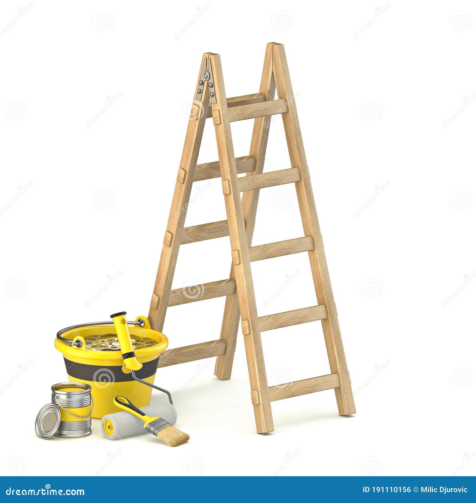 Wooden Ladder with Renovation Tools 3D Stock Illustration ...
