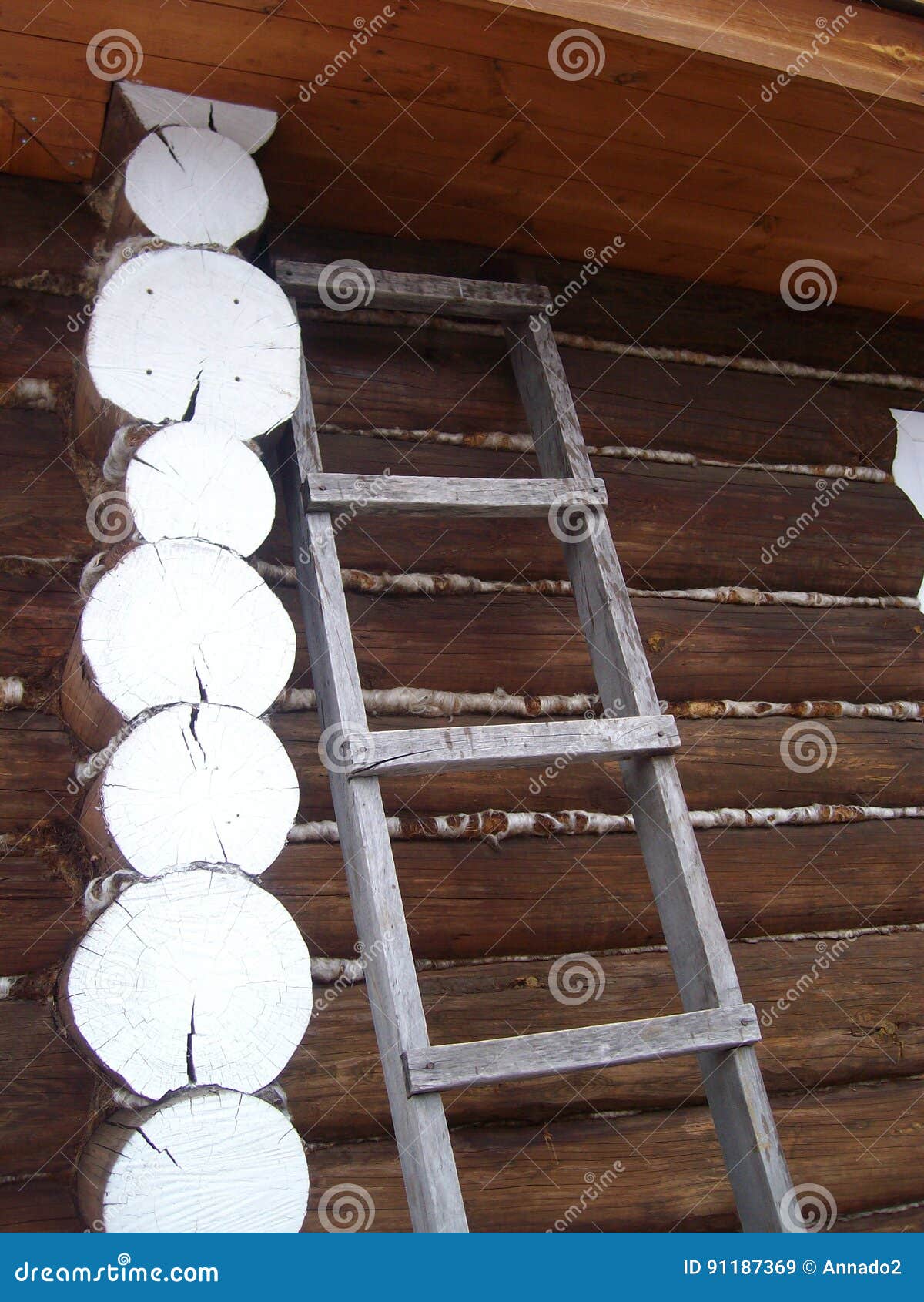 Wooden ladder in the wall stock image. Image of stairs - 91187369
