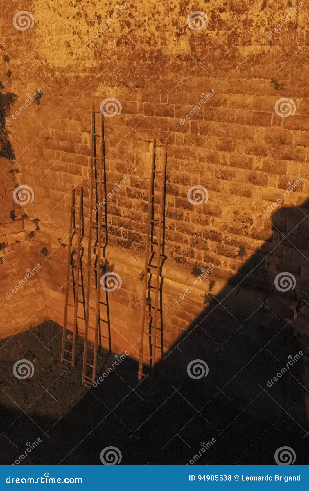 Wooden Ladders Resting on the Walls of the Castle Stock Photo - Image ...