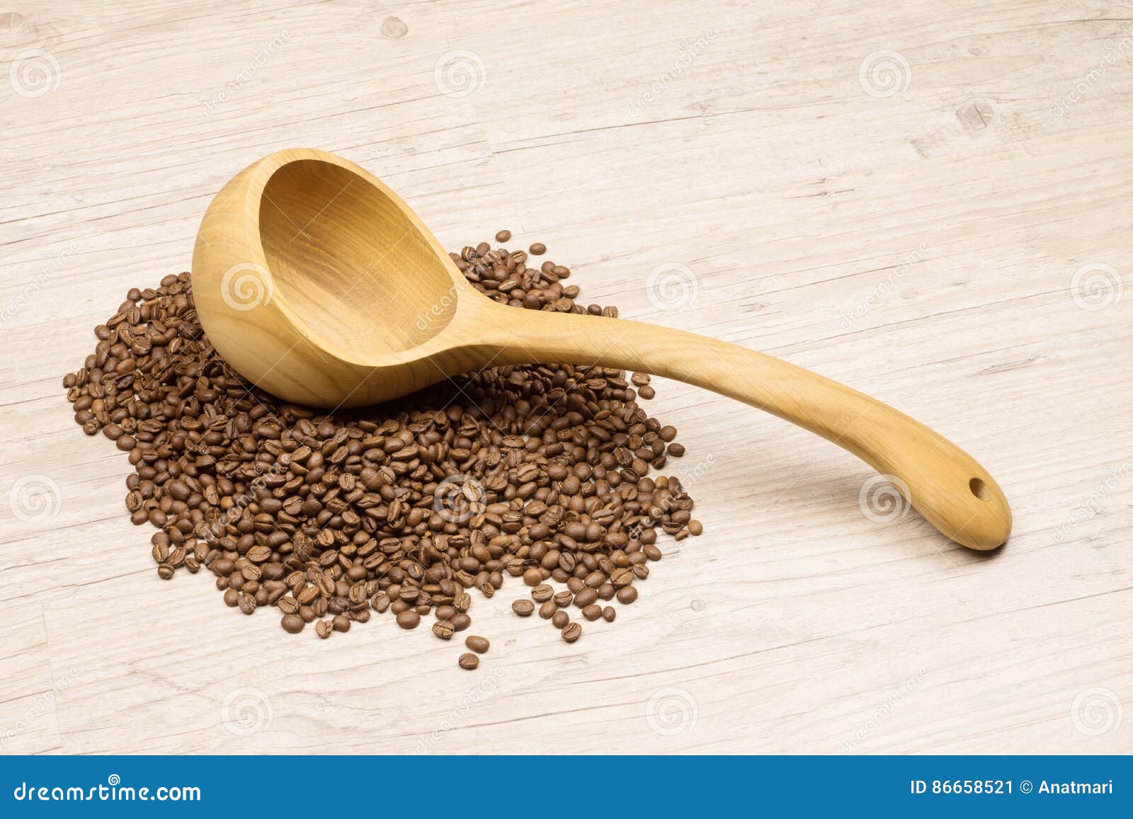 Wooden Ladle Lying on Roasted Coffee Beans Stock Image - Image of ...
