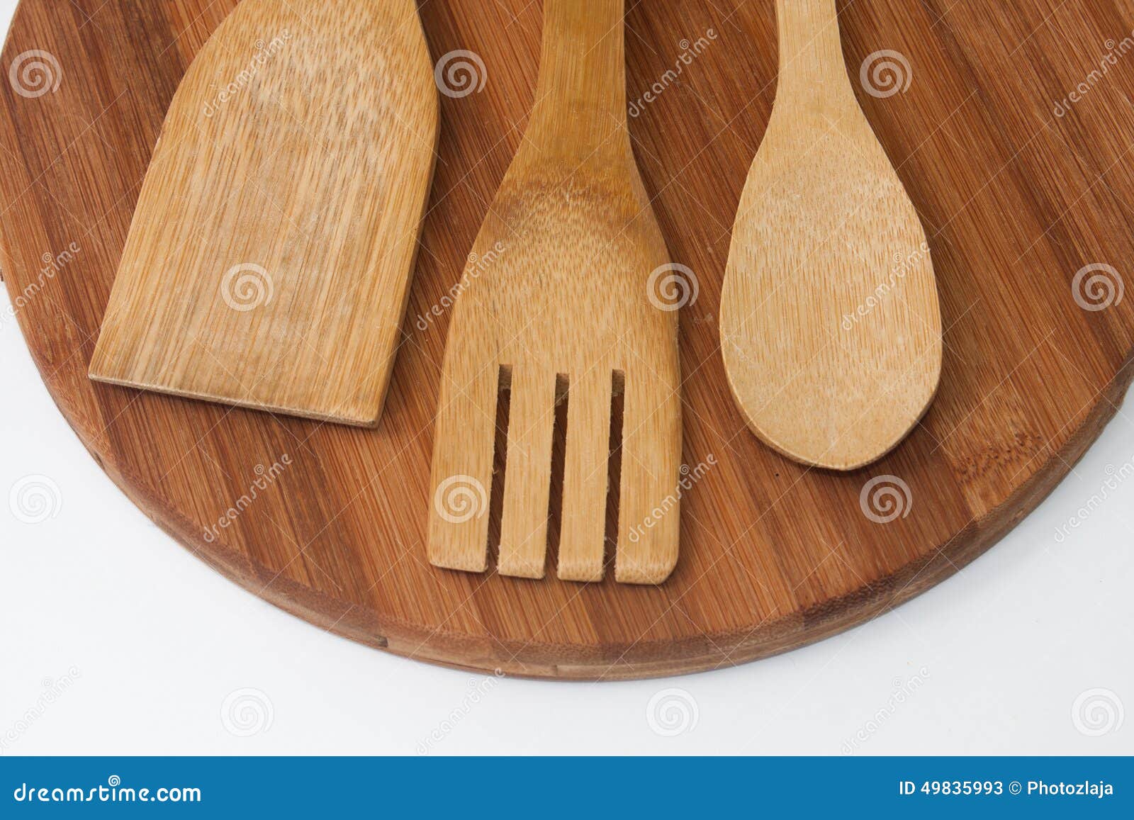 Wooden Ladle Spoon and Fork on the Kitchen Wooden Board Stock Image ...