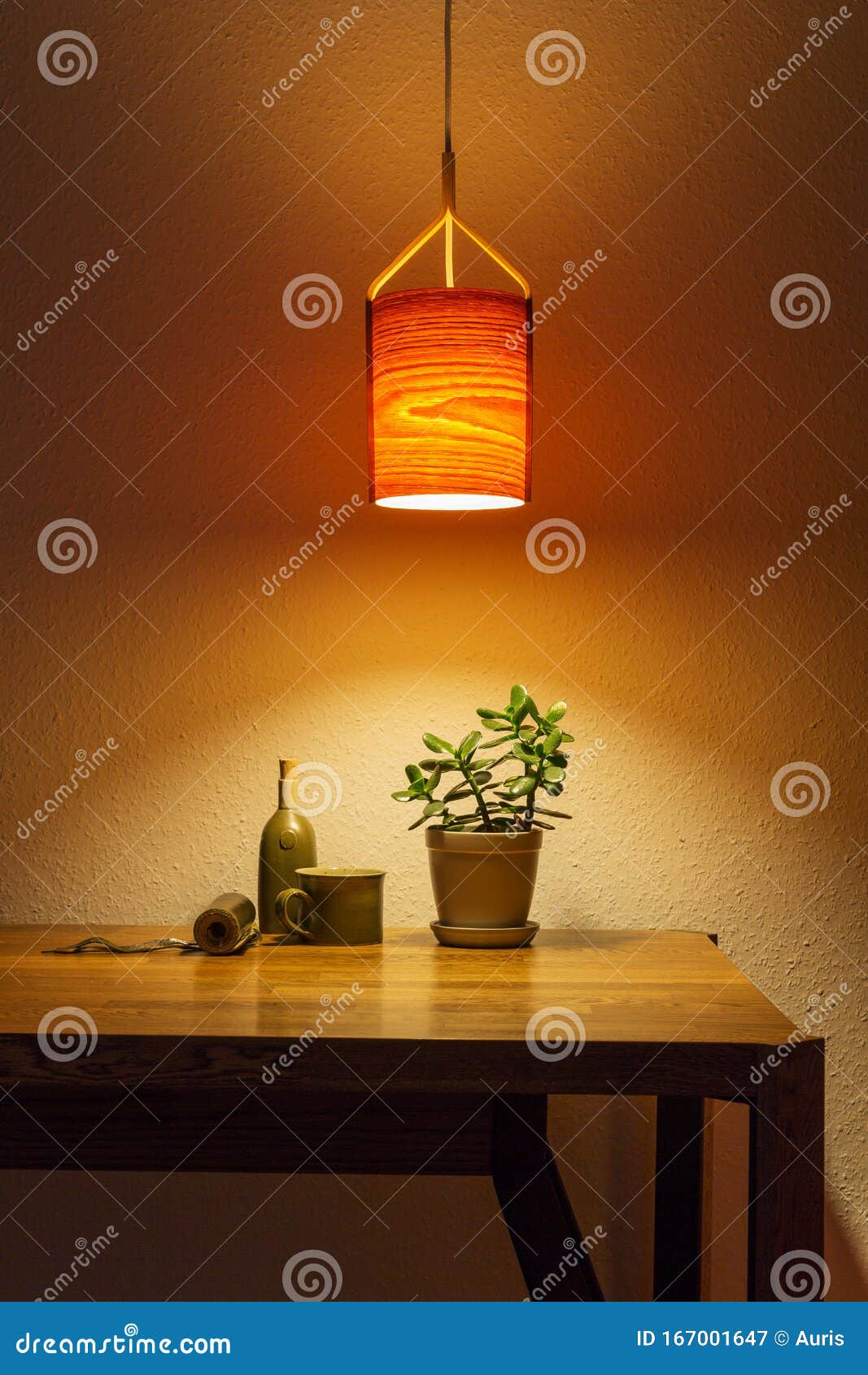 Wooden Lamp Night Light Over the Table Stock Image - Image of ...